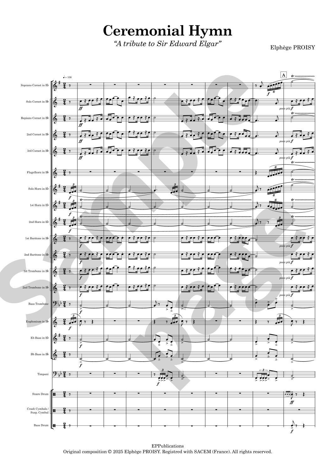 Ceremonial Hymn (Brass Band) by Elphège PROISY Sheet Music for Brass ...