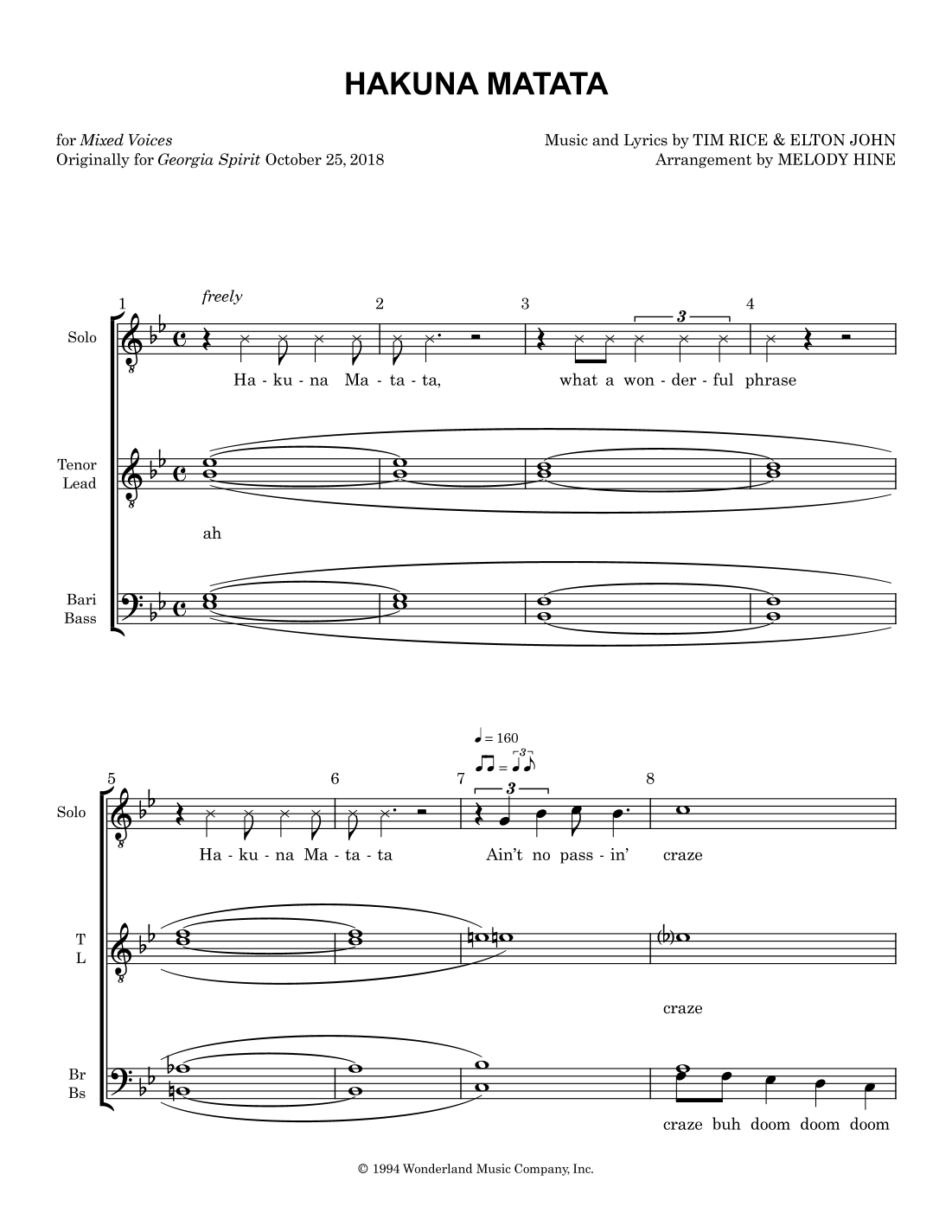 Hakuna Matata (arr. Melody Hine) by Jimmy Cliff Featuring Lebo M Sheet ...
