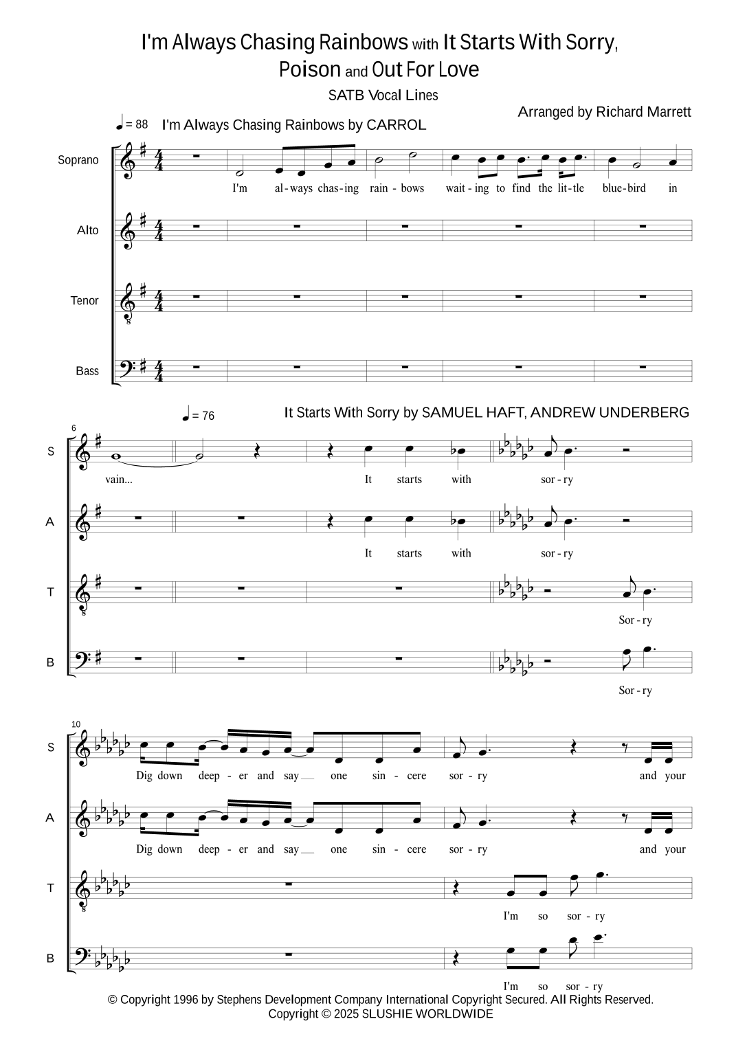 Medley: I'm Always Chasing Rainbows with It Starts With Sorry, Poison ...