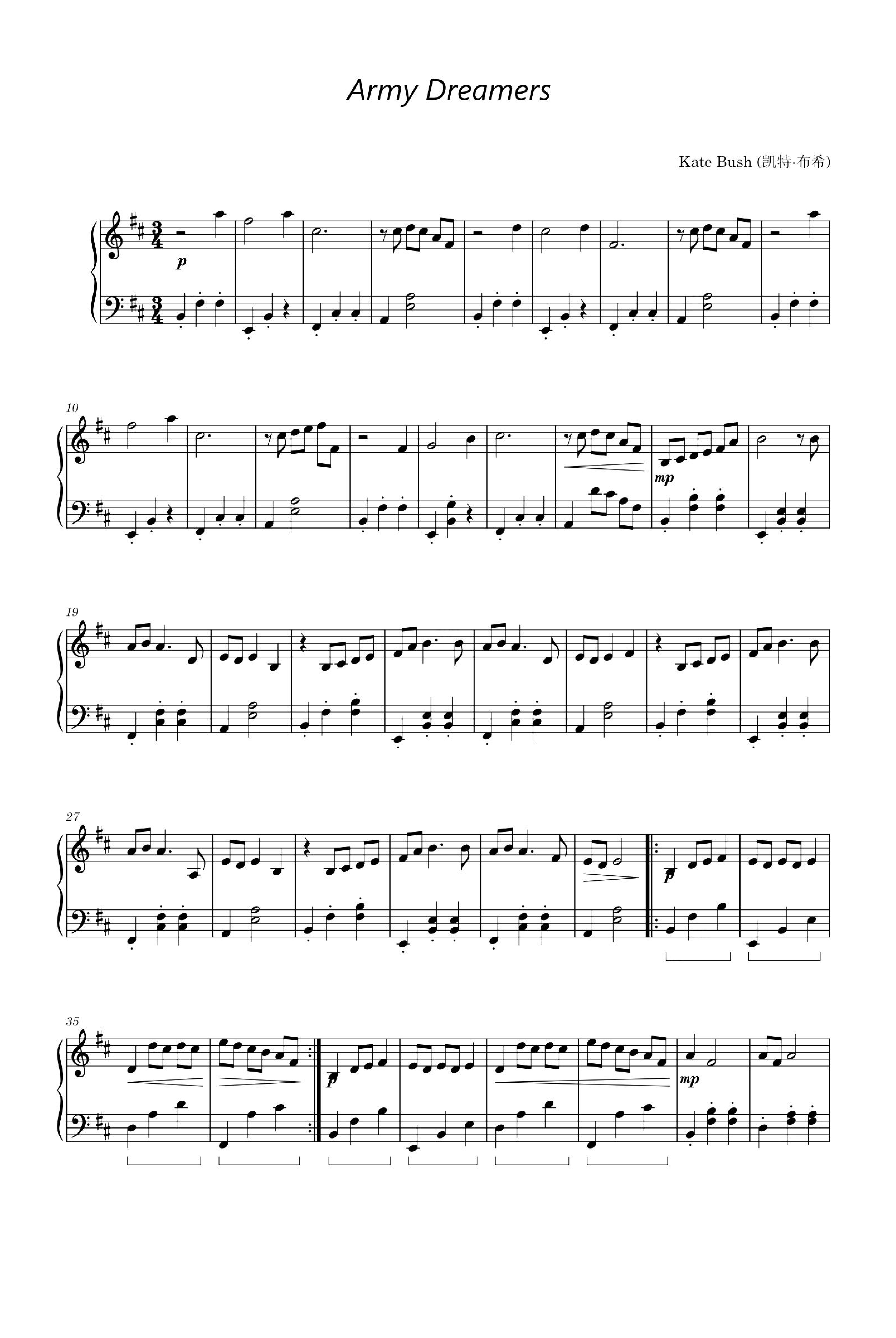 Army Dreamers (arr. Kate Bush) by Kate Bush Sheet Music for Piano Solo at Sheet Music Direct