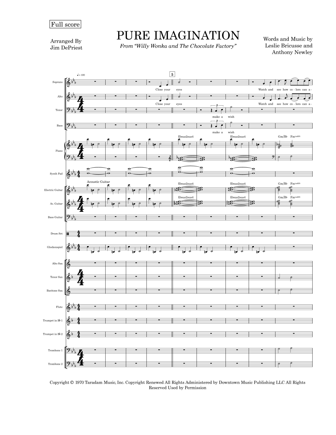 Pure Imagination (arr. Jim DePriest) by Gene Wilder Sheet Music for ...
