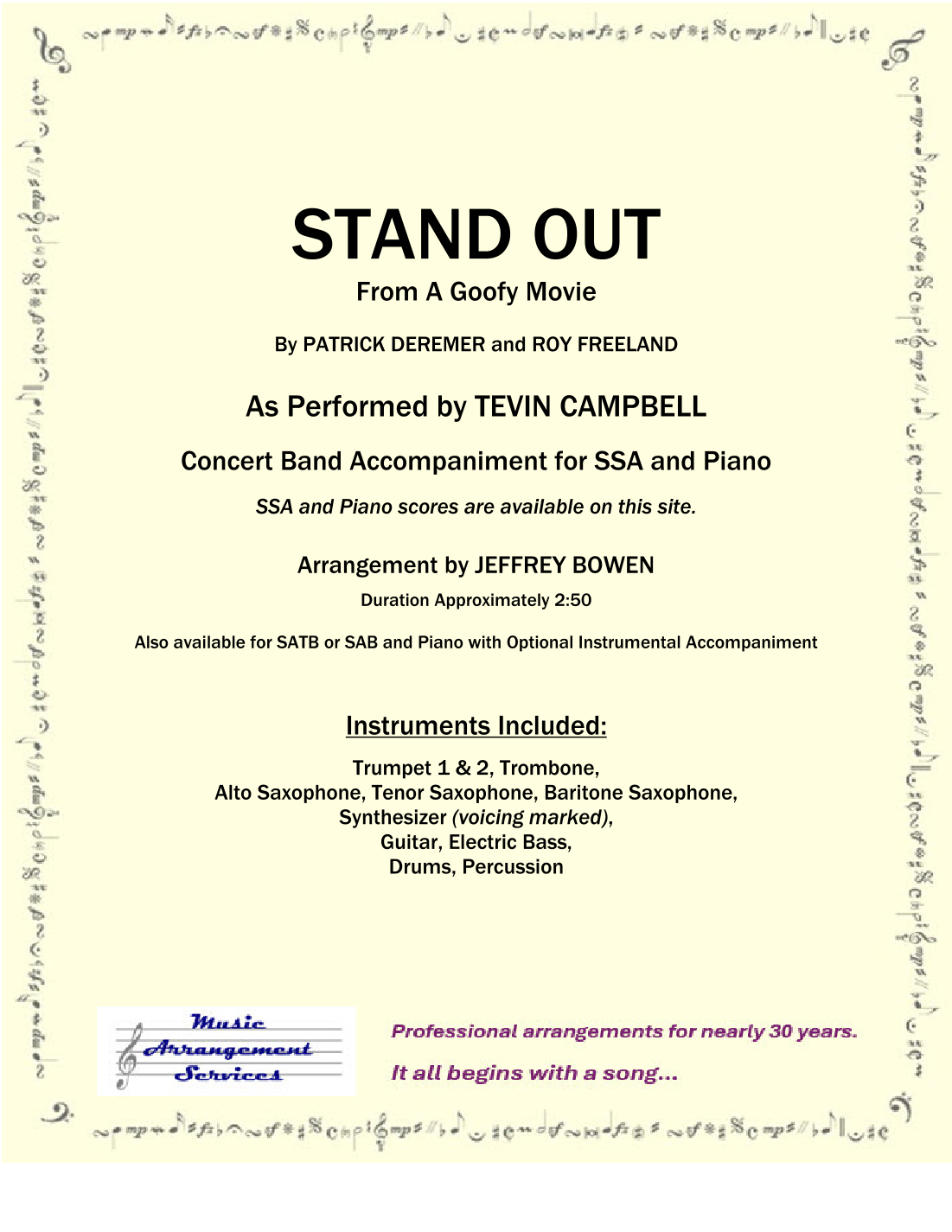 Stand Out (arr. Jeffrey Bowen) by Tevin Campbell Sheet Music for ...