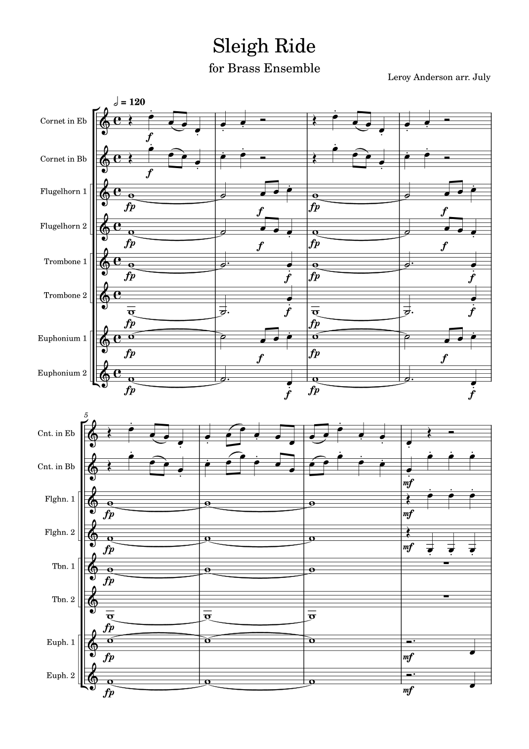 Sleigh Ride (arr. July) by Cristi Cary Miller Sheet Music for Brass ...