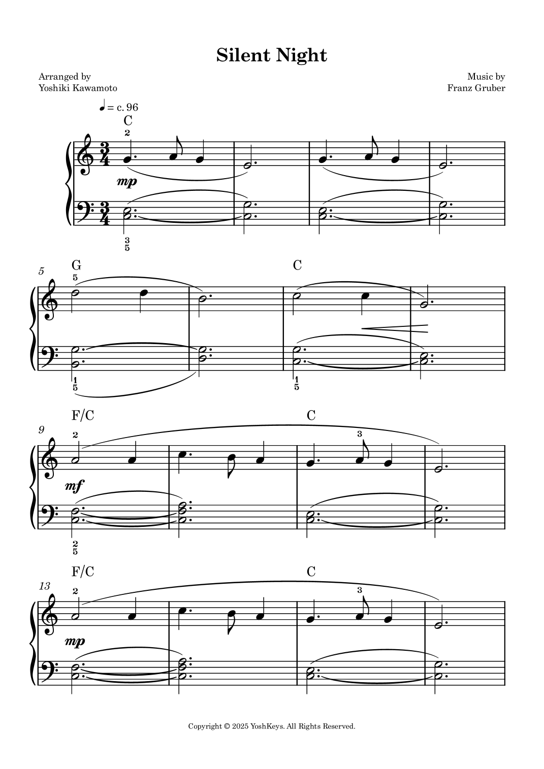 Silent Night (arr. Yoshiki Kawamoto) by Franz Gruber Sheet Music for ...