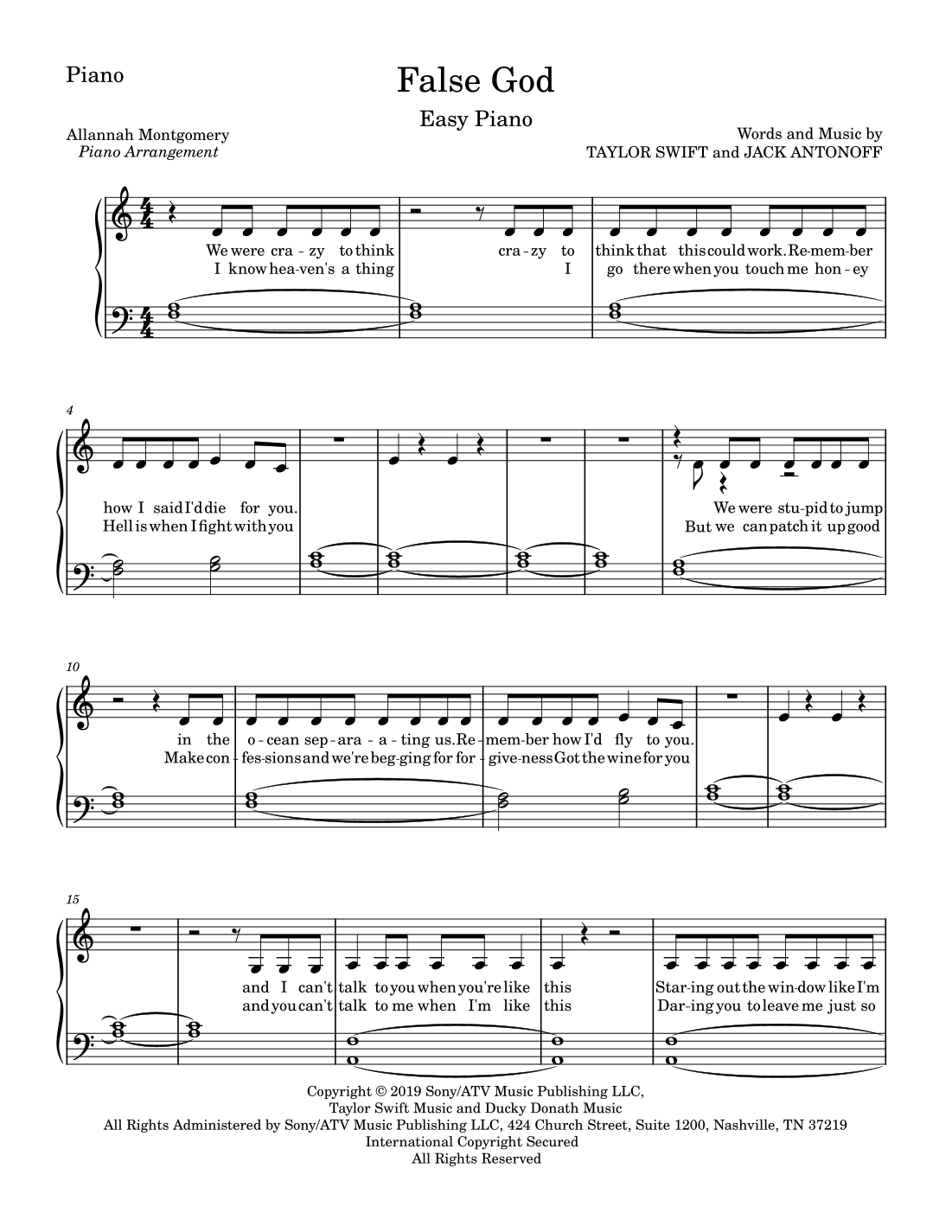 False God (arr. Allannah Montgomery by Taylor Swift Sheet Music for ...