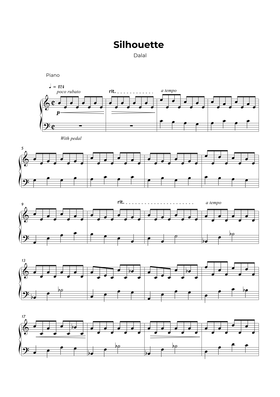 Silhouette by Dalal Sheet Music for Piano Solo at Sheet Music Direct