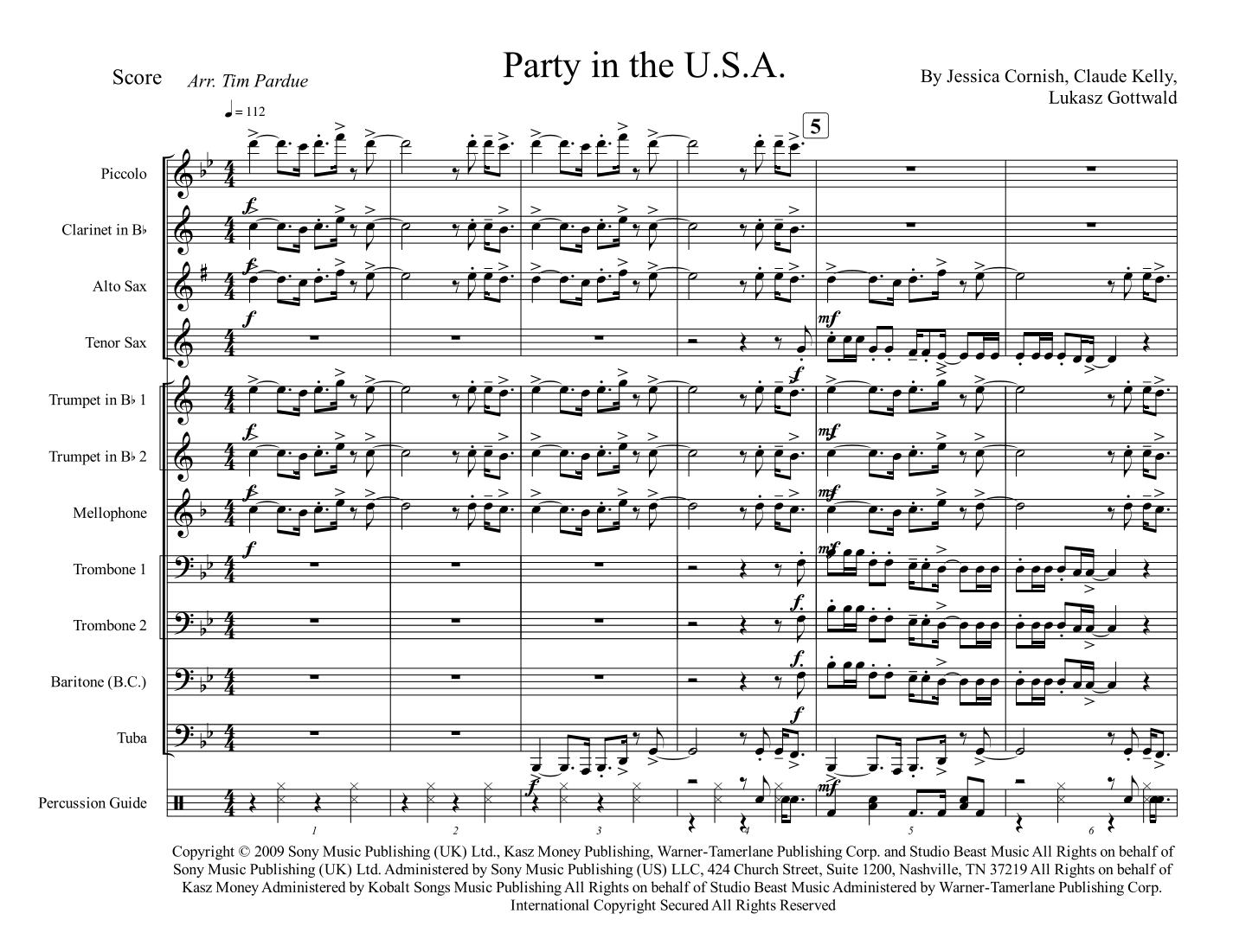 Party In The U.s.a. (arr. Tim Pardue) by Miley Cyrus Sheet Music for ...