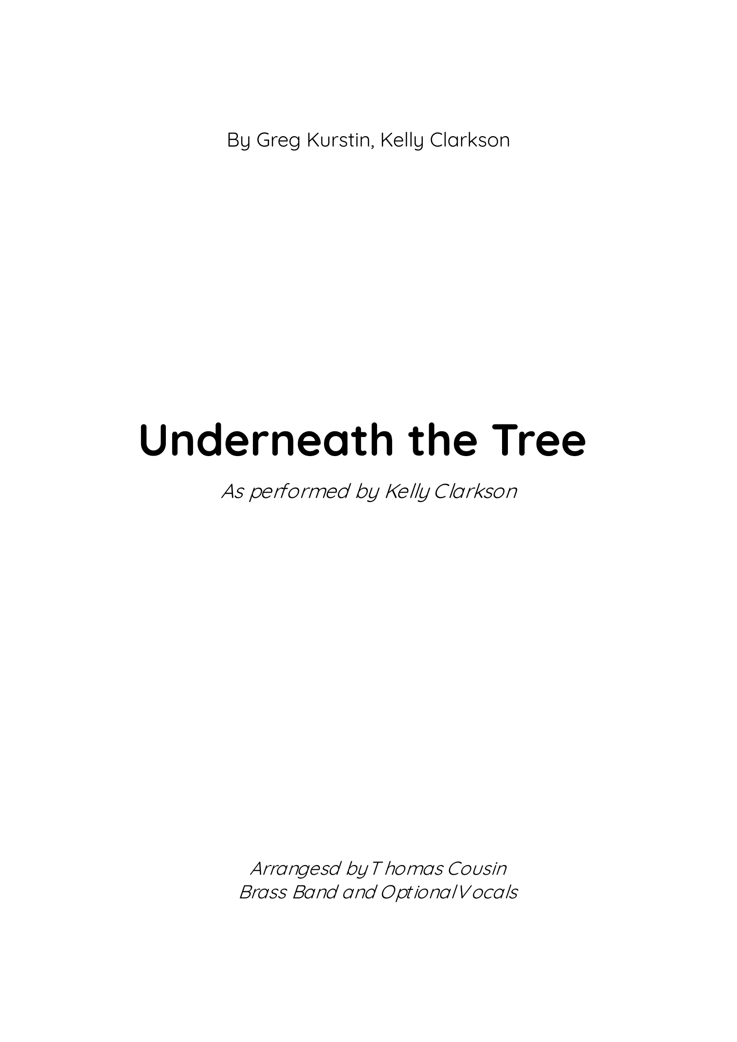Underneath The Tree (arr. Thomas Cousin) by Kelly Clarkson Sheet Music ...