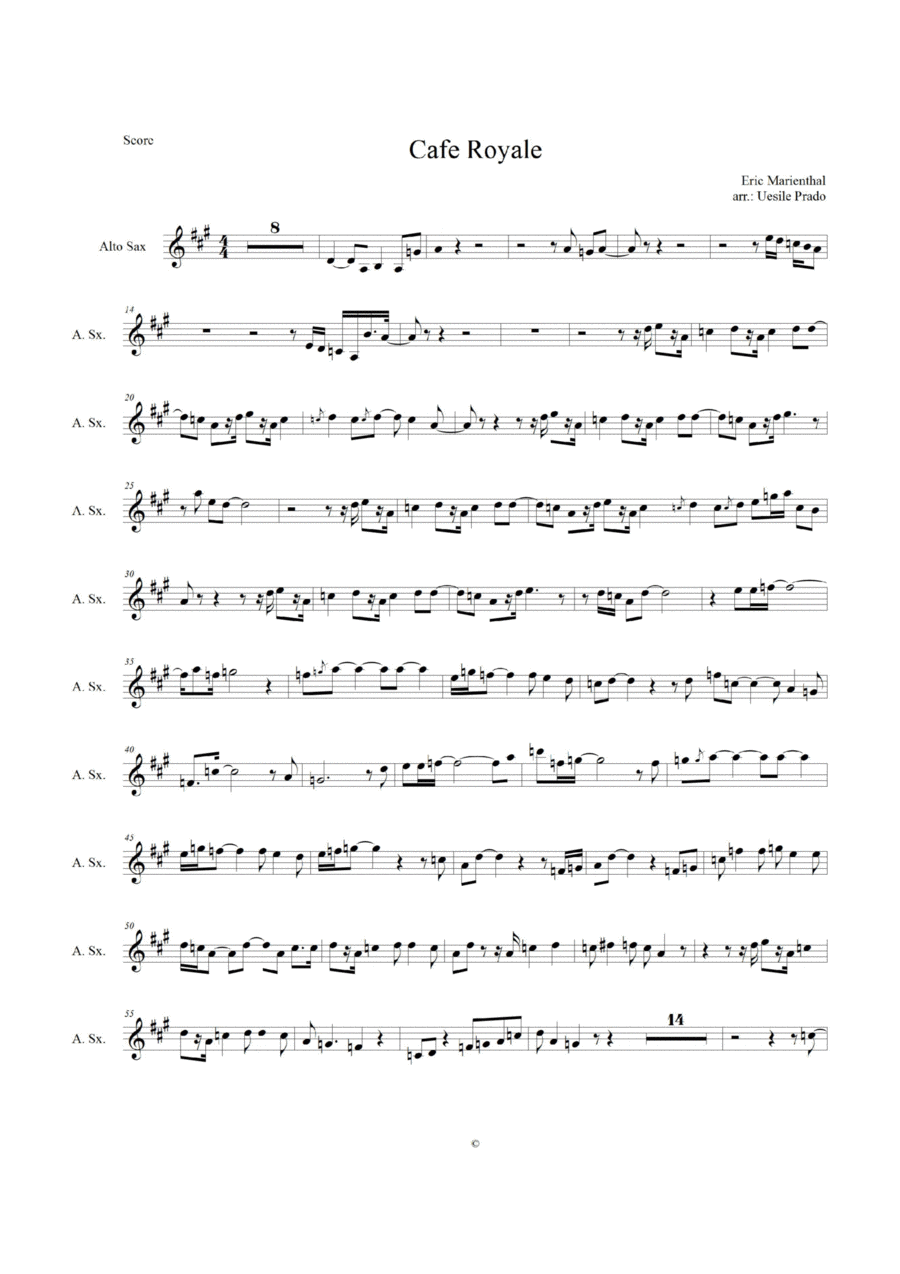 Cafe Royale (arr. Betsuel Uesile Prado) by Werner Tautz Sheet Music for Alto Sax Solo at Sheet ...