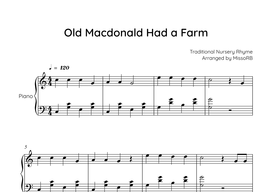 Old Macdonald Had a Farm - Piano in C - Easy (arr. MissoRB) von ...