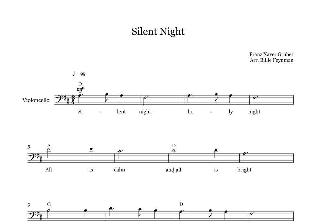 Silent Night for Cello with Lyrics and Chords (arr. Billie Feynman) by ...