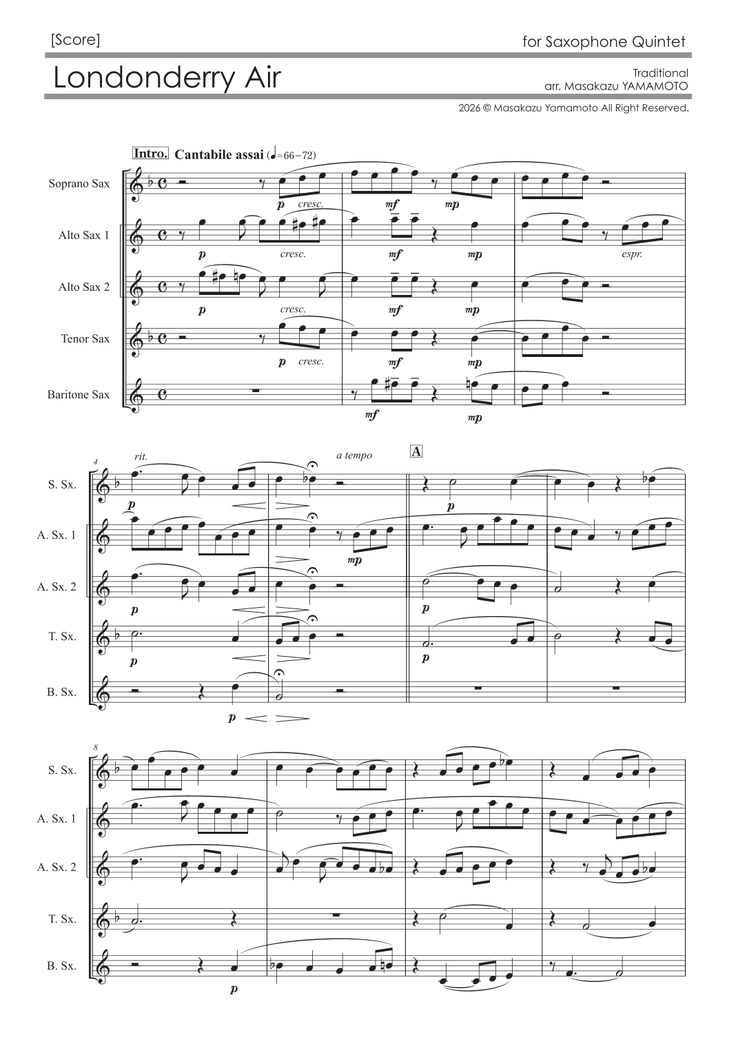 Londonderry Air (Danny Boy) [Saxophone Quintet (SAATB)] (arr. Masakazu ...