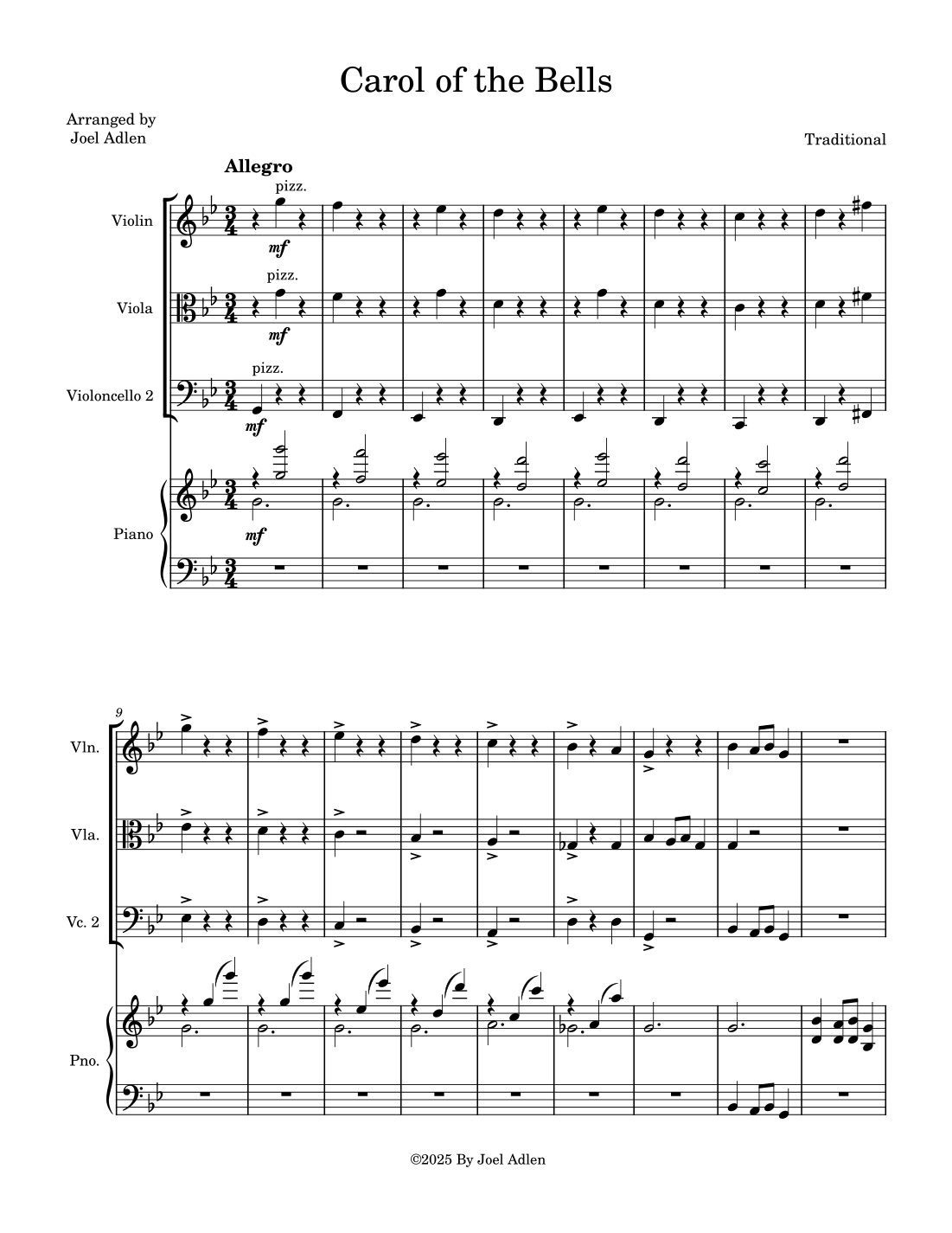 Carol of the Bells (arr. Joel Adlen) by Traditional Sheet Music for ...