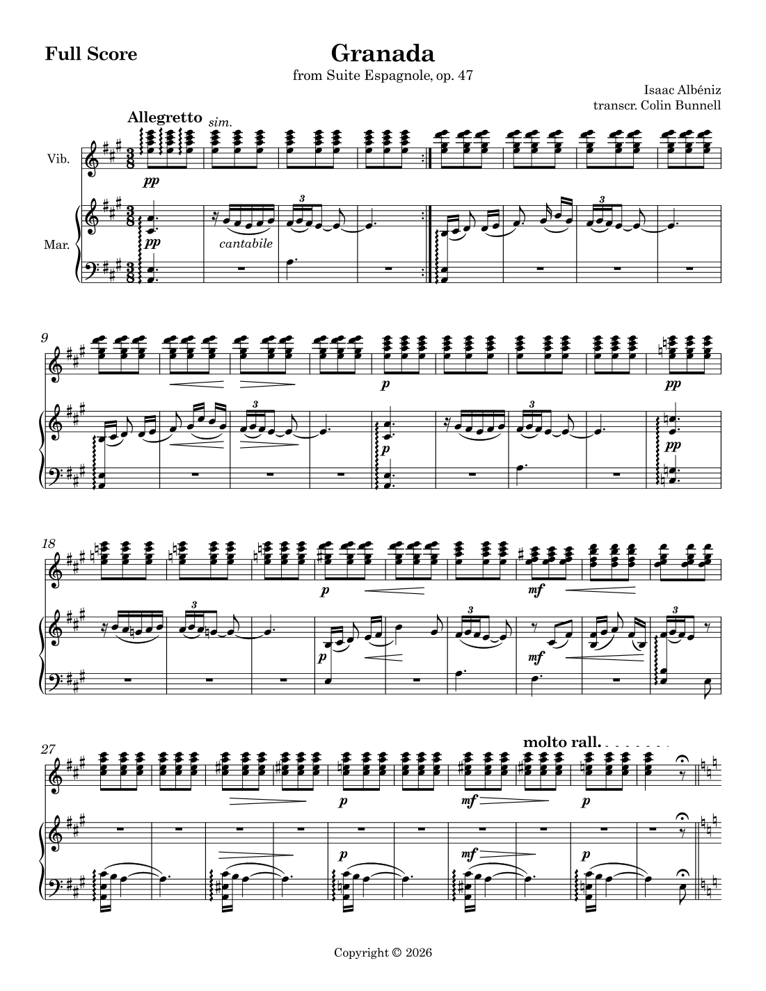 Granada (arr. Colin Bunnell) by Isaac Albéniz Sheet Music for ...