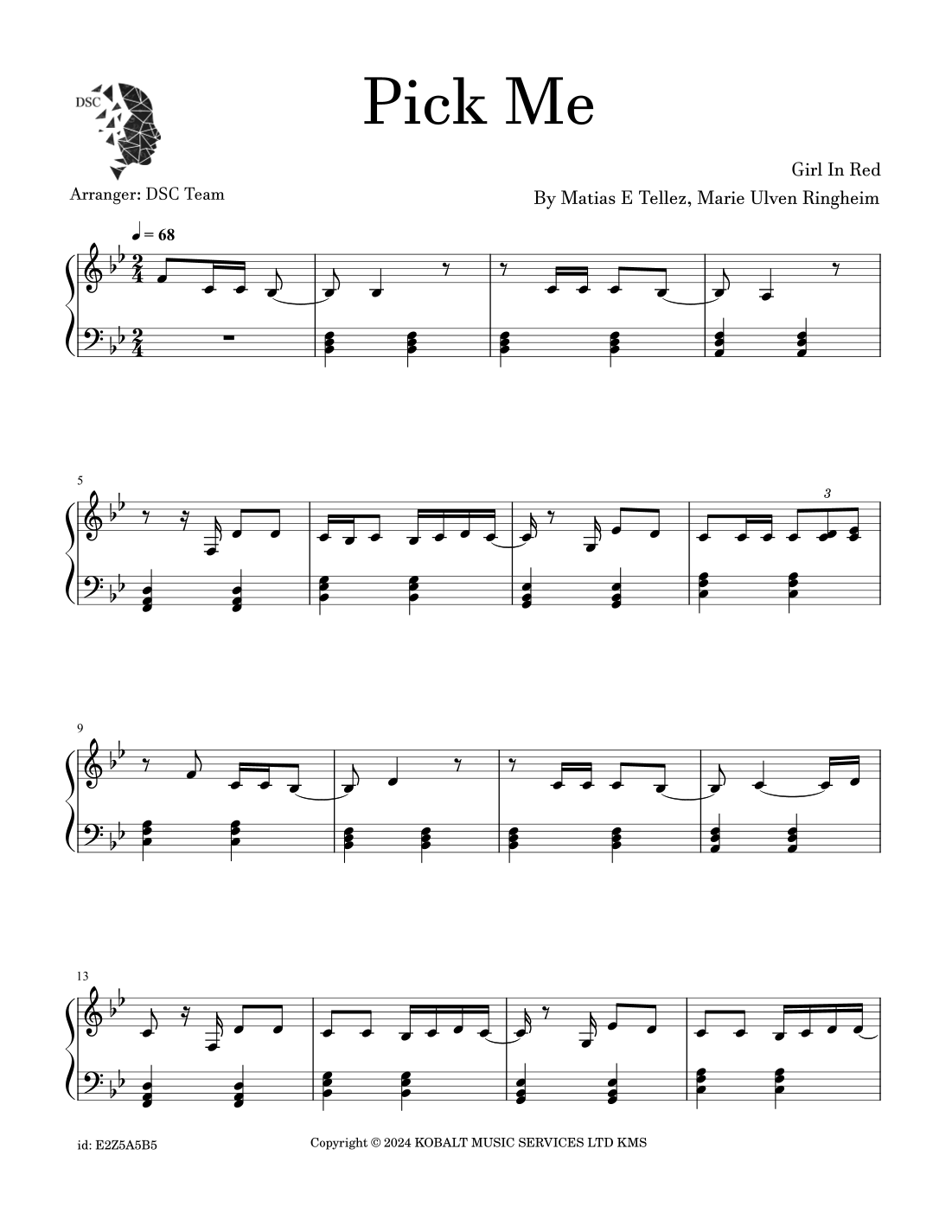Pick Me (arr. Digital Scores Collection) Sheet Music | Girl In Red ...