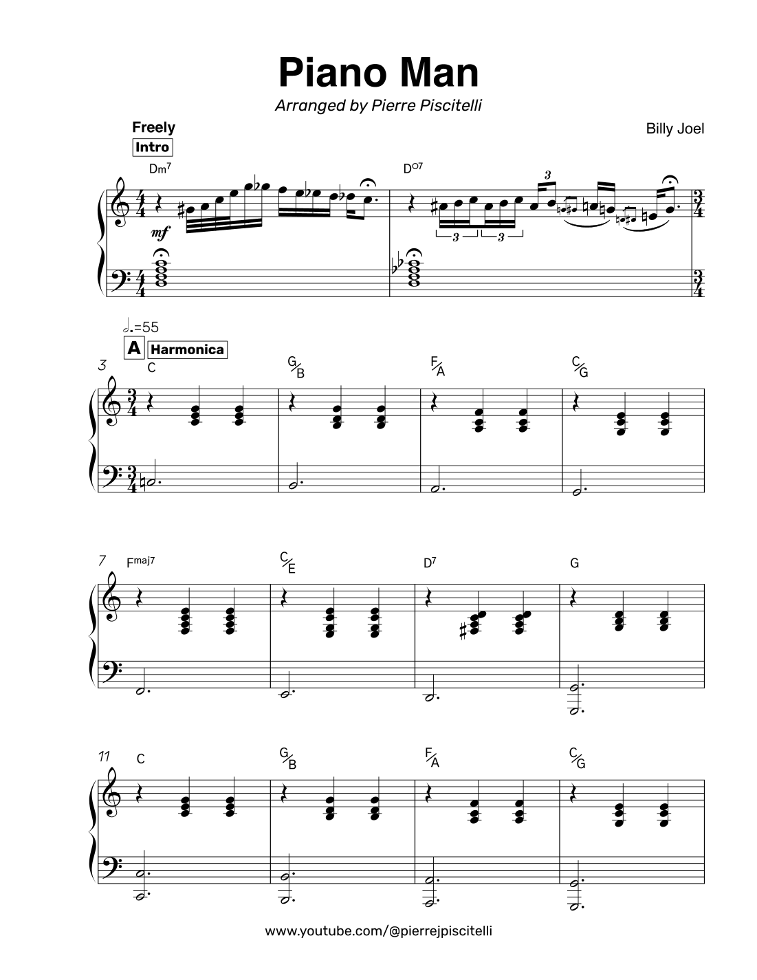 Piano Man (arr. Pierre Piscitelli) by Billy Joel Sheet Music for Piano ...