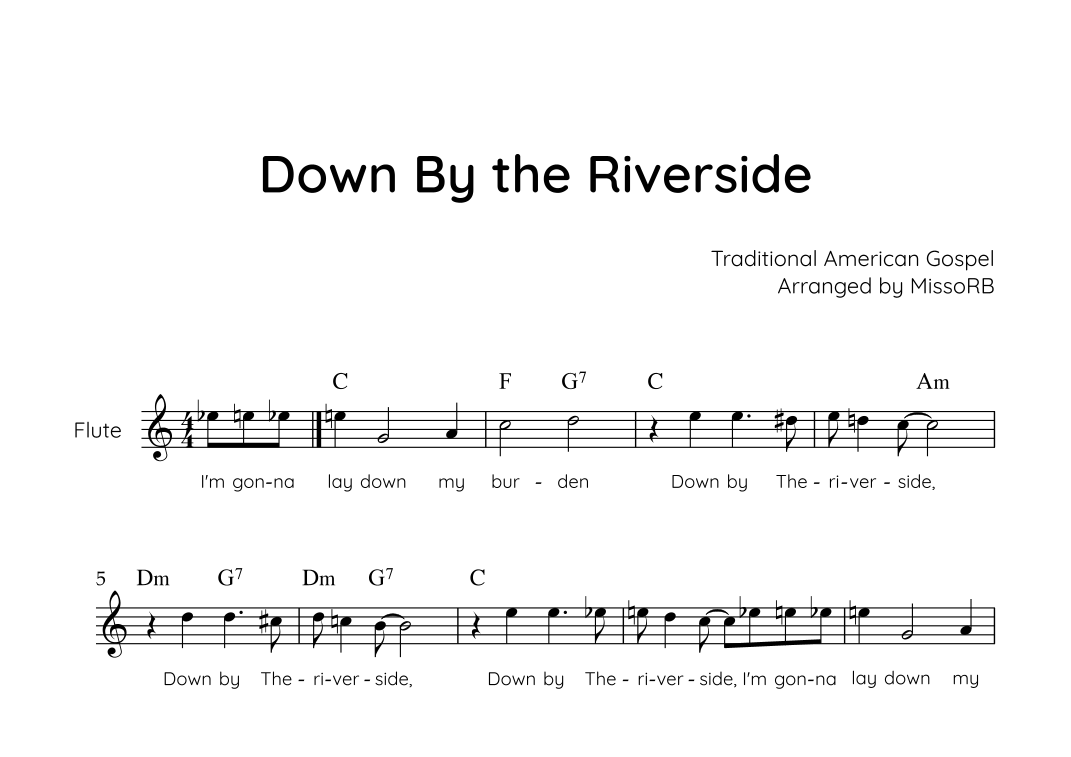 Down By the Riverside - Flute in C With Chords & Lyric (arr. MissoRB ...