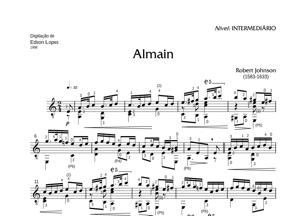 Almain (arr. Edson Lopes) by Edson Lopes Sheet Music for Solo Guitar at ...