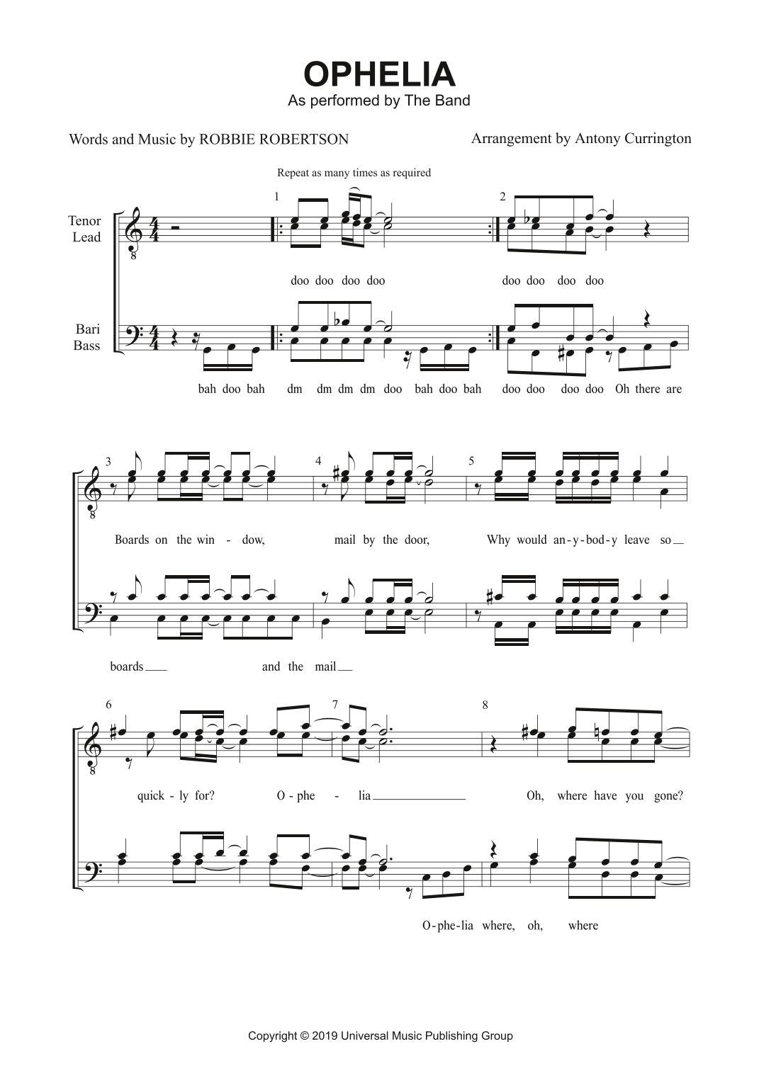 Ophelia (arr. Antony Currington) by Robbie Robertson Sheet Music for ...