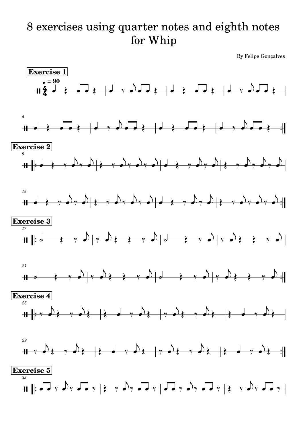 8 exercises using quarter notes and eighth notes for Whip by Felipe ...