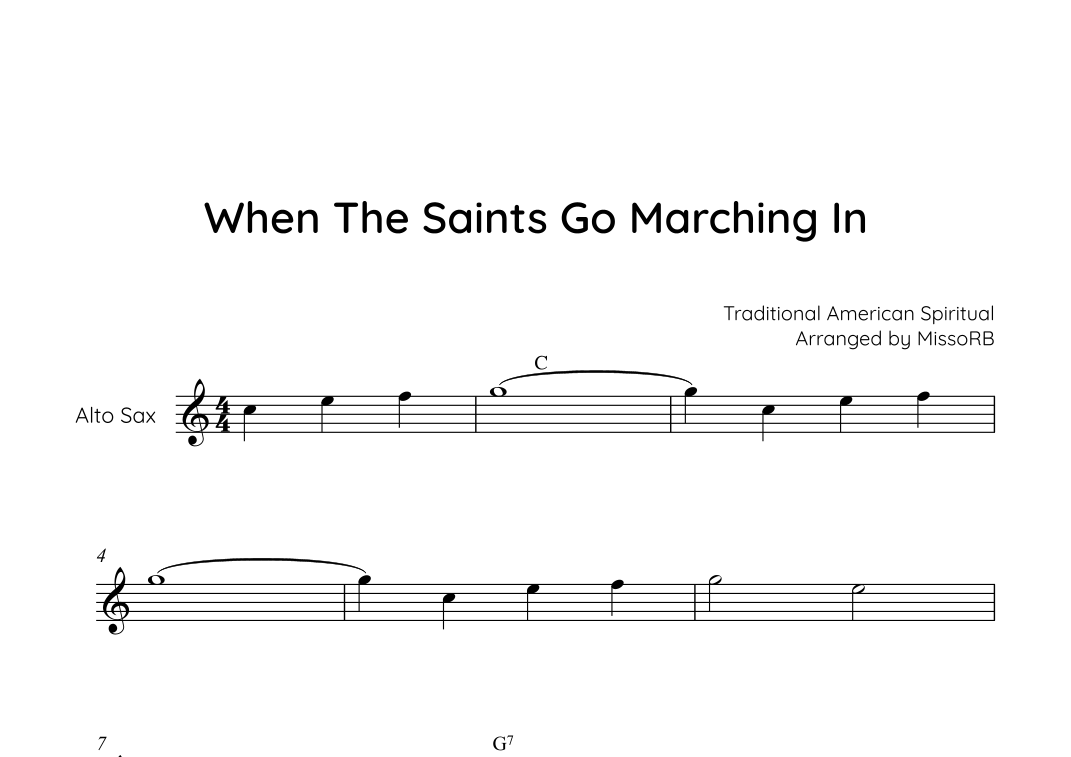 When the Saints Go Marching In - Alto Sax in Eb With Chords - Easy (arr ...
