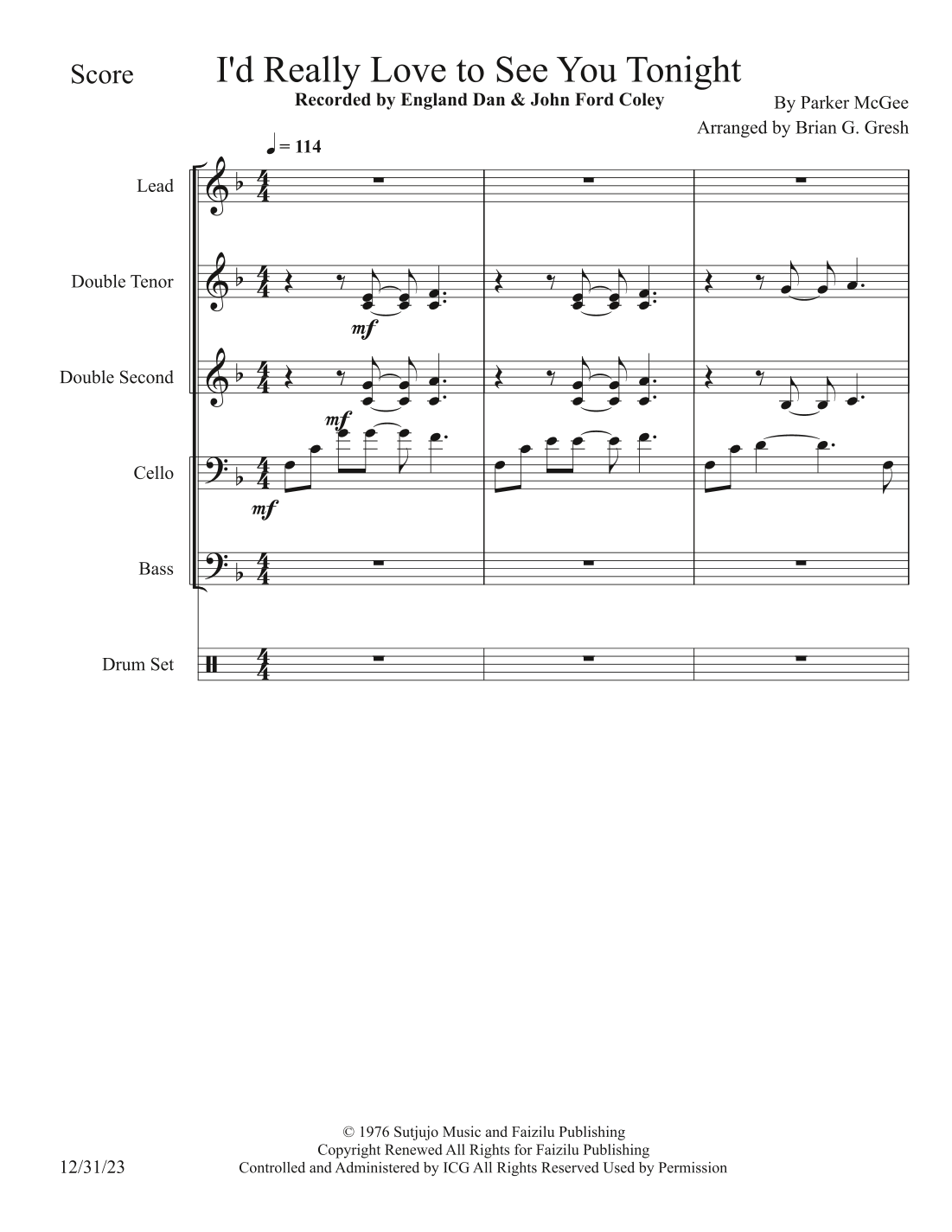 I'd Really Love To See You Tonight (arr. Brian G Gresh) by England Dan ...
