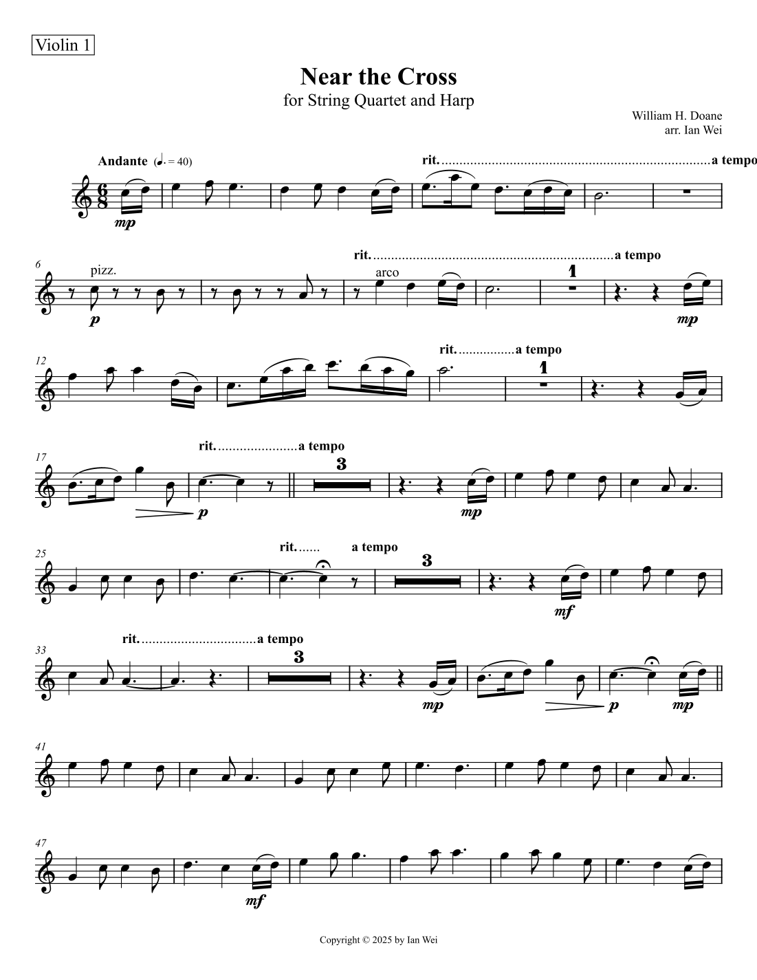 Near the Cross for String Quartet and Harp (arr. Ian Wei) by William H ...