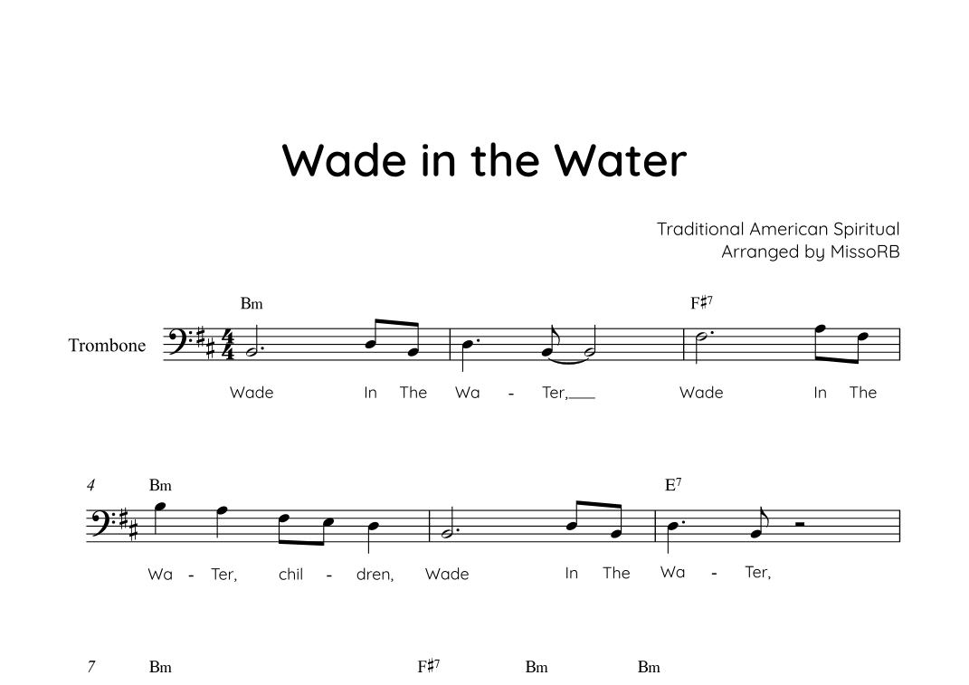 Wade in the Water - Trombone in Bm With Chords & Lyric - Easy (arr ...