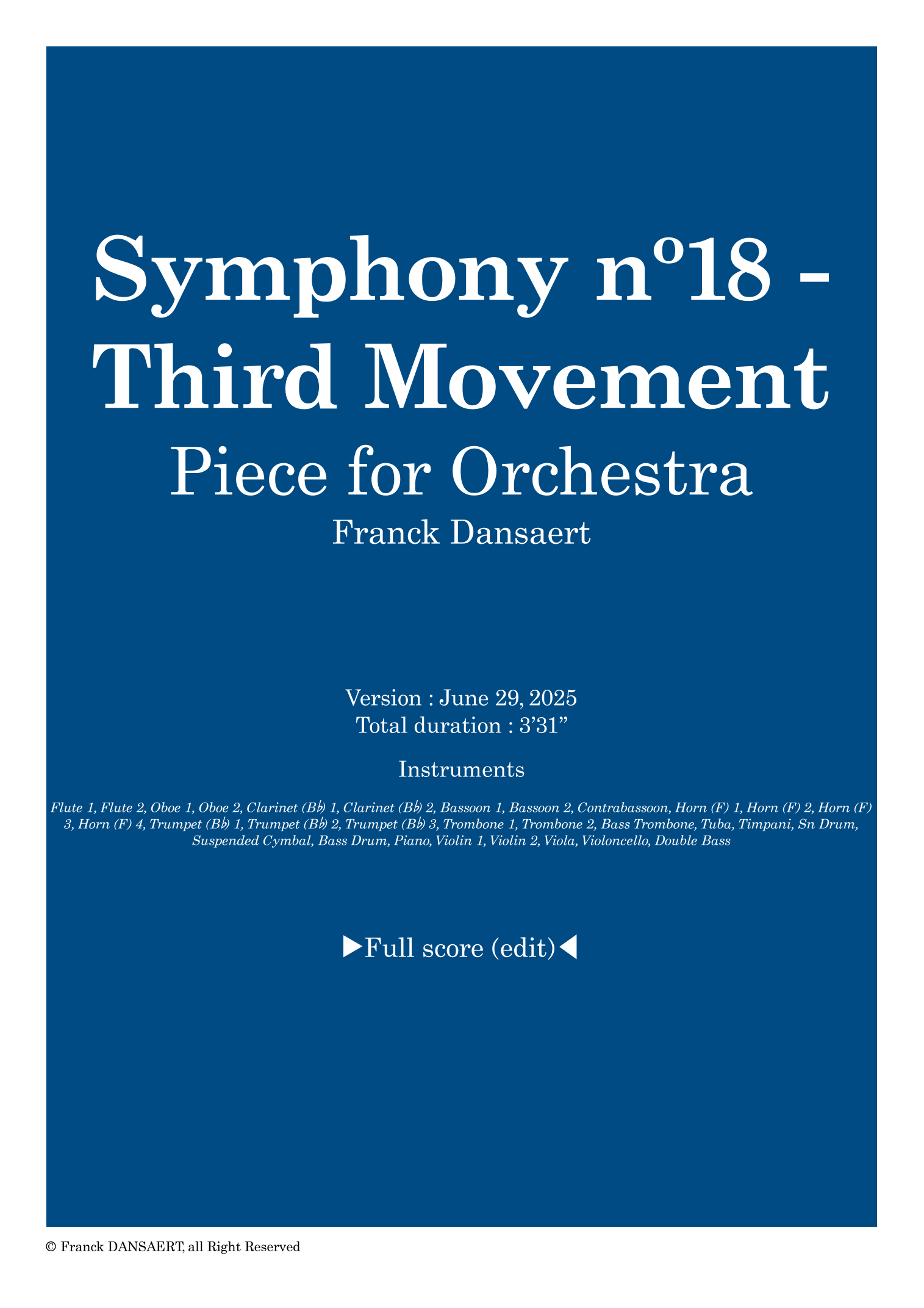 Symphony nº`18 - Third Movement - Score Only by Franck Dansaert Sheet ...