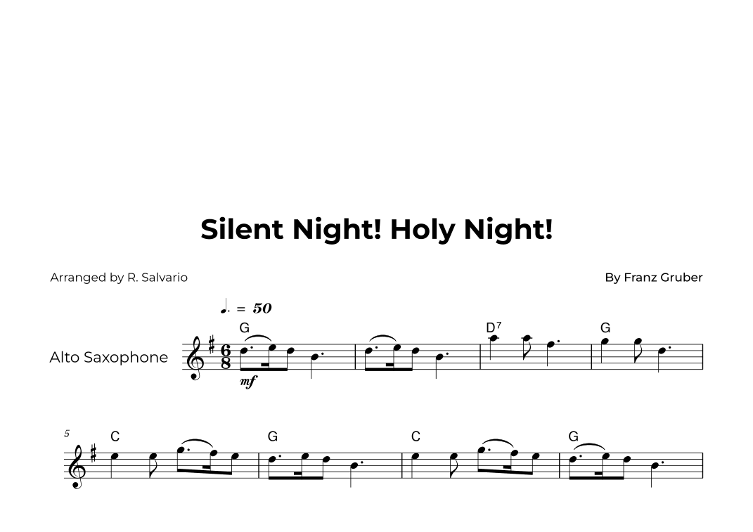Silent Night! Holy Night! (Alto Sax) (arr. R. Salvario) by Franz Gruber ...