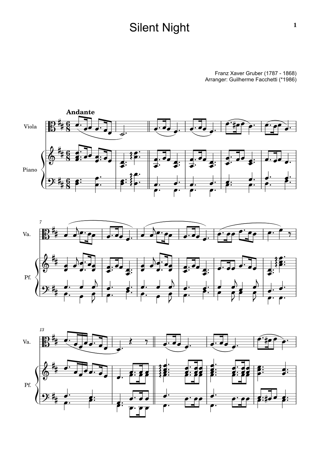 Silent Night - Arranged for Viola and Piano. (arr. Guilherme Facchetti ...