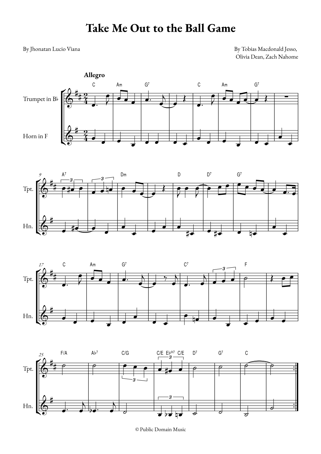 Take Me Out to the Ball Game (arr. Jhonatan Lucio Viana) by Albert von ...