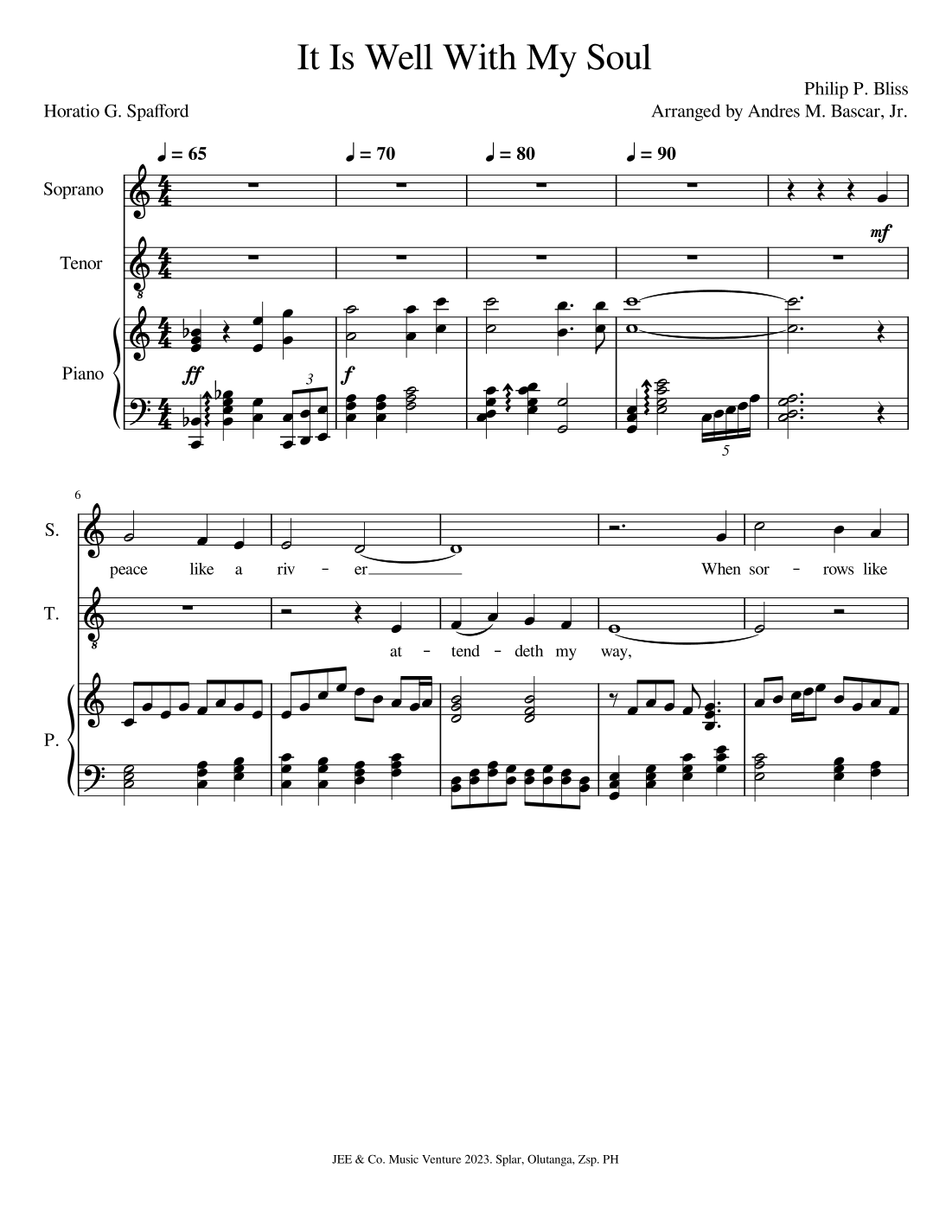 It Is Well With My Soul (arr. Andres M. Bascar, Jr.) by Horacio Spafford, Phillip Bliss Sheet ...
