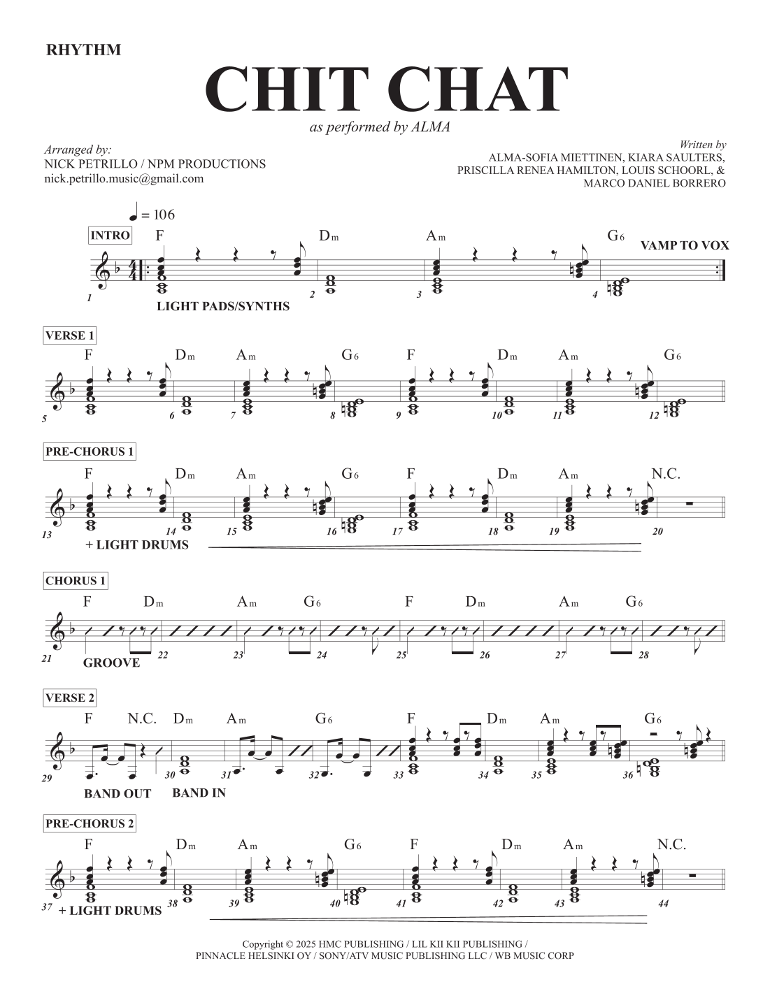 Chit Chat (arr. Nick Petrillo) von Alma-Sofia Miettinen Noten zum ...