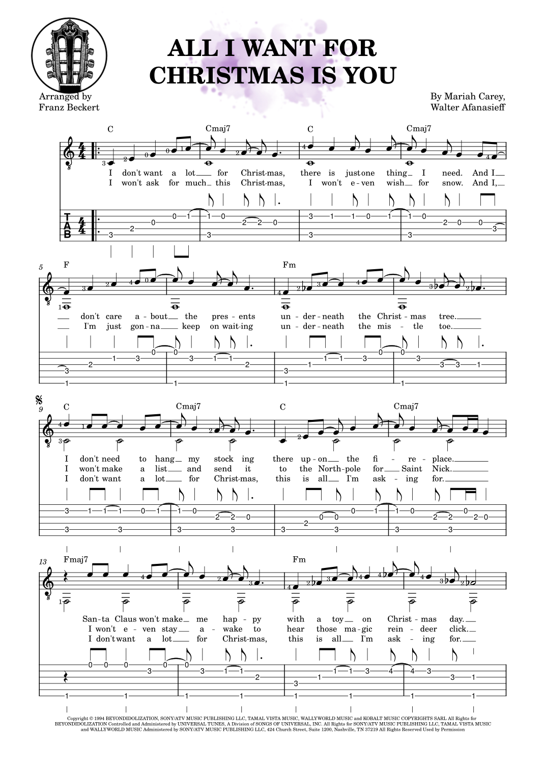 All I Want For Christmas Is You (arr. Franz Beckert by Mariah Carey ...