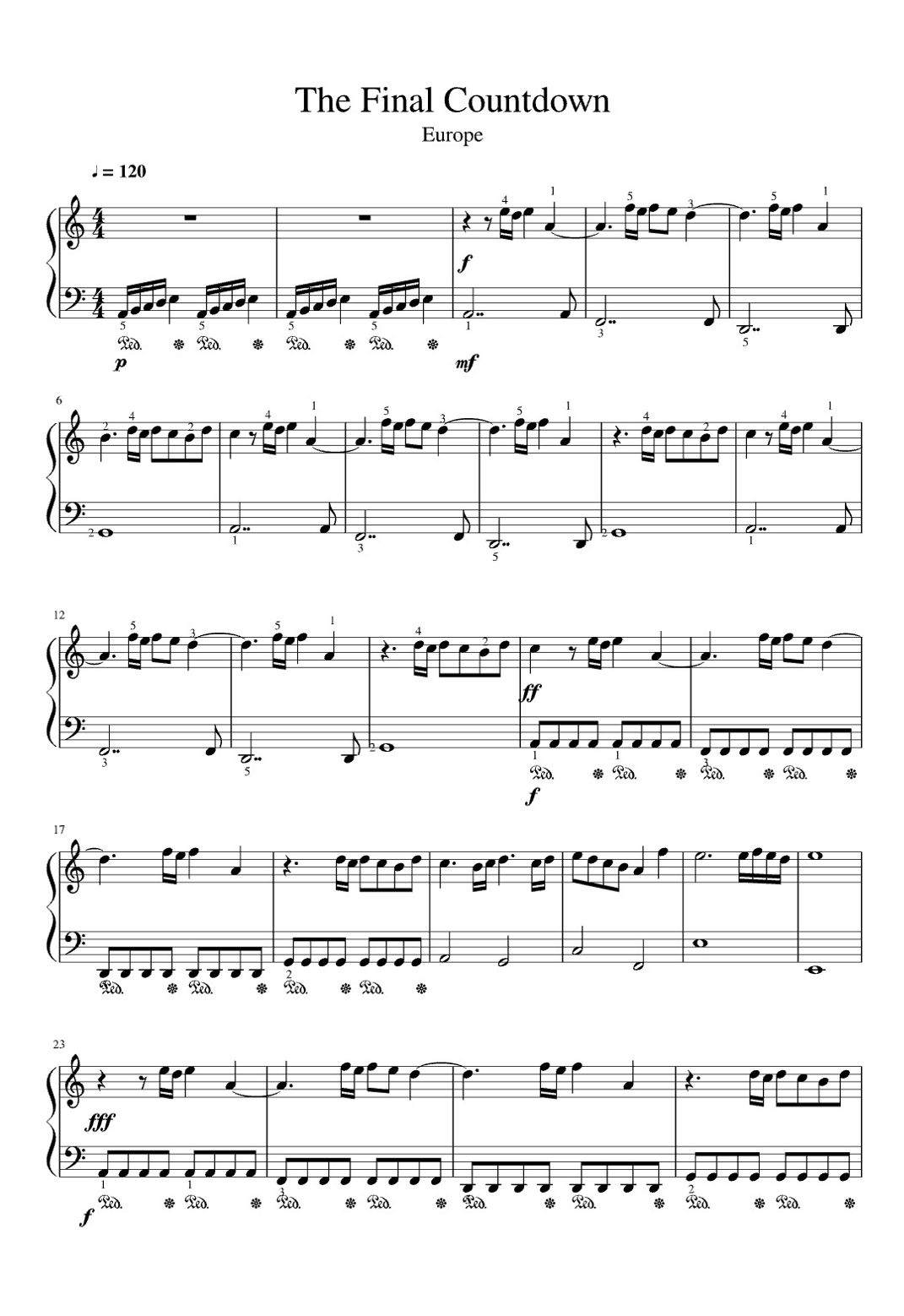 Final Countdown (arr. Unknow) by Europe Sheet Music for Easy Piano at ...