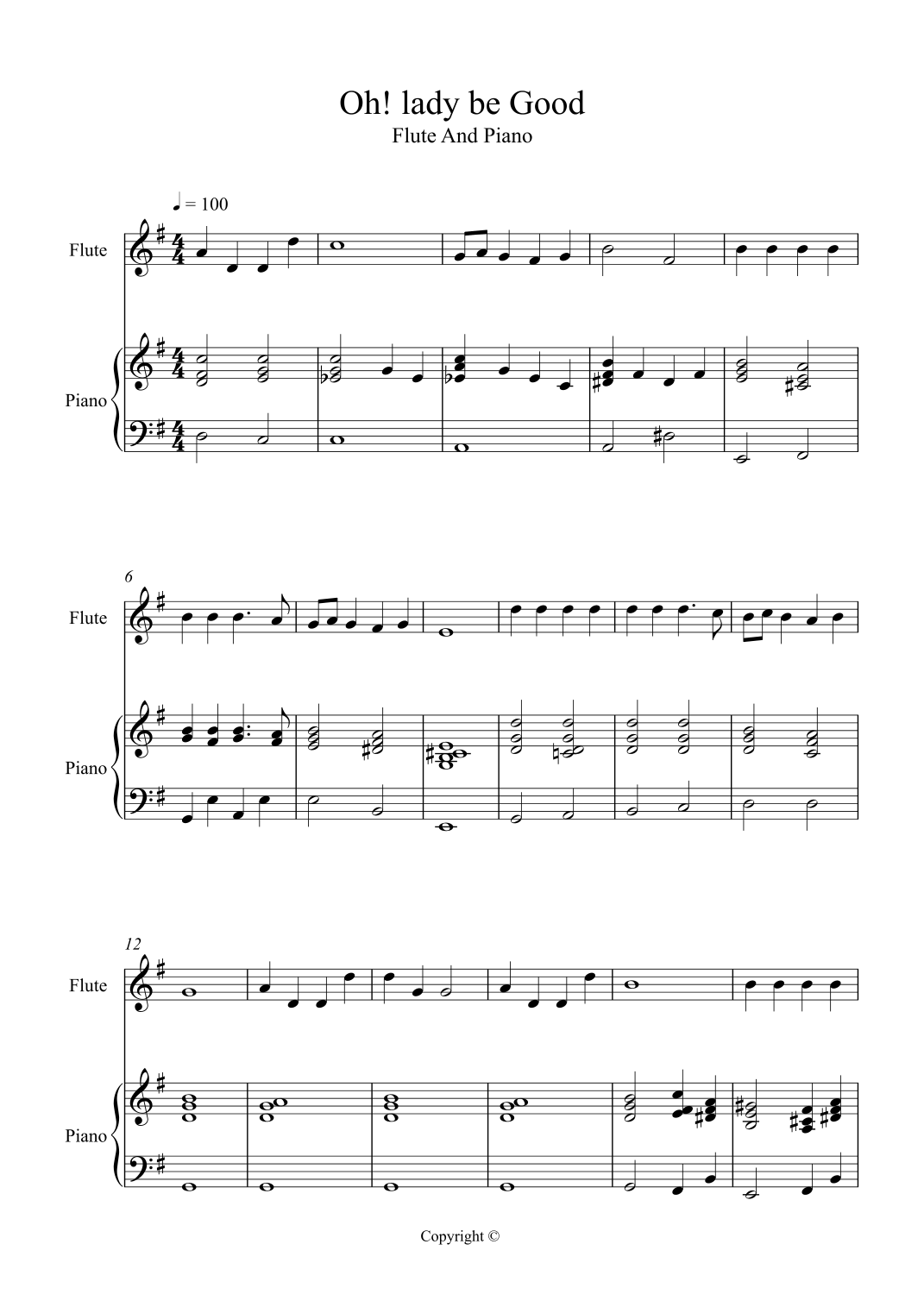 Oh! Lady Be Good For Flute And Piano Sheet Music | George and Ira ...