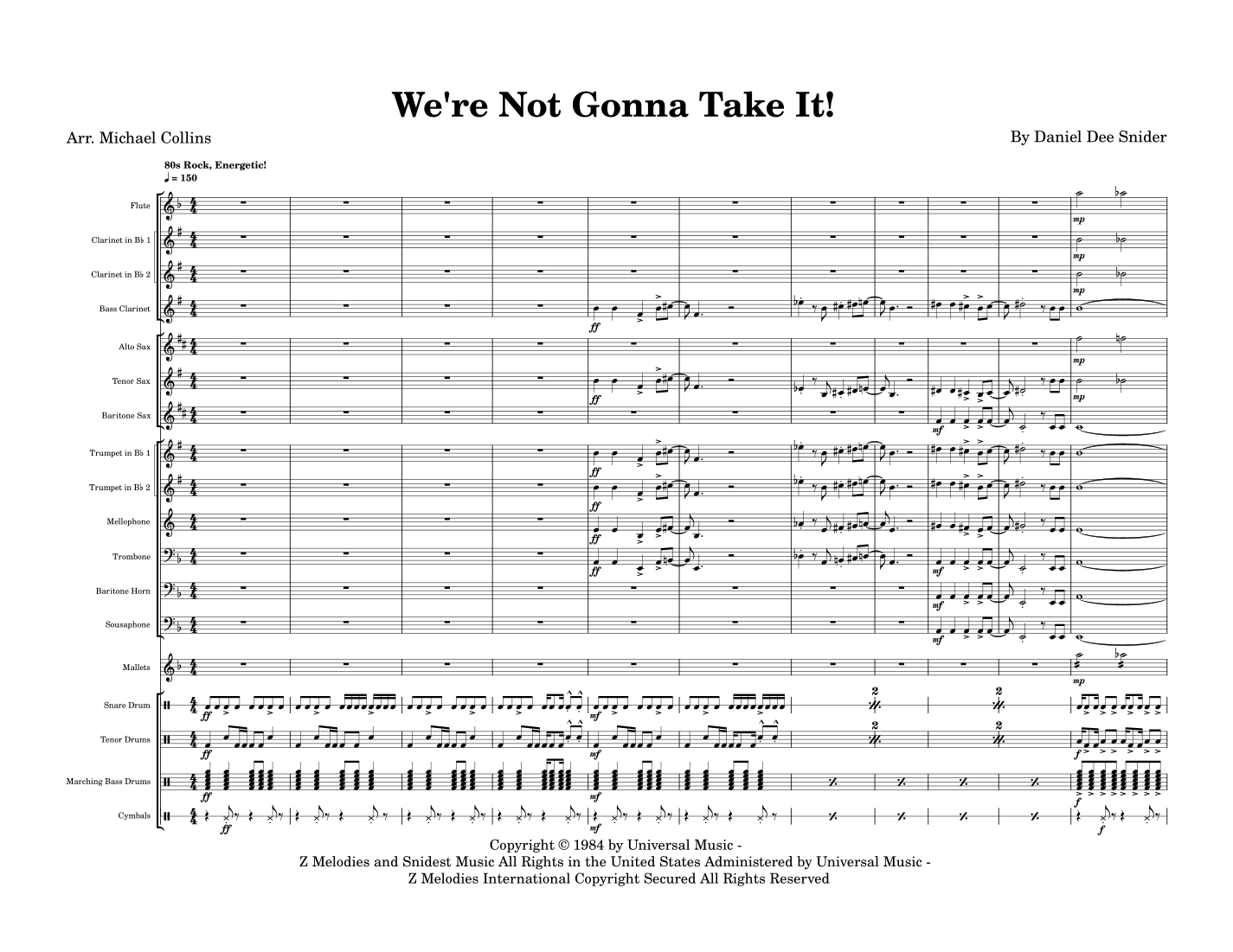 We're Not Gonna Take It (arr. Michael Collins) by Twisted Sister Sheet ...