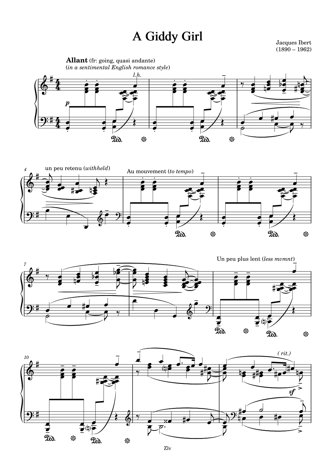 A Giddy Girl (arr. Zellev) by Jacques Ibert Sheet Music for Piano Solo ...