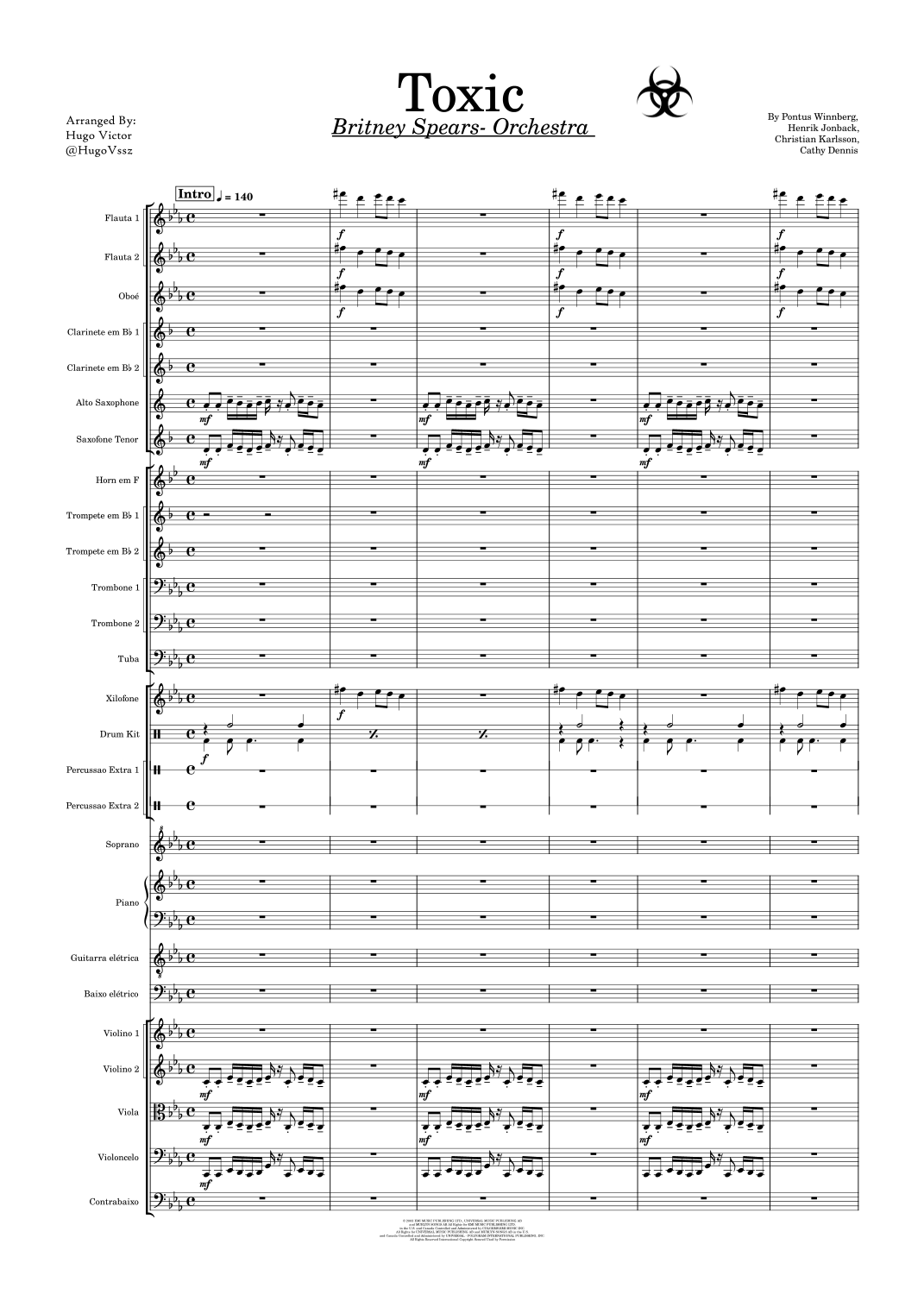 Toxic (arr. Hugo Victor) by Britney Spears Sheet Music for Full ...