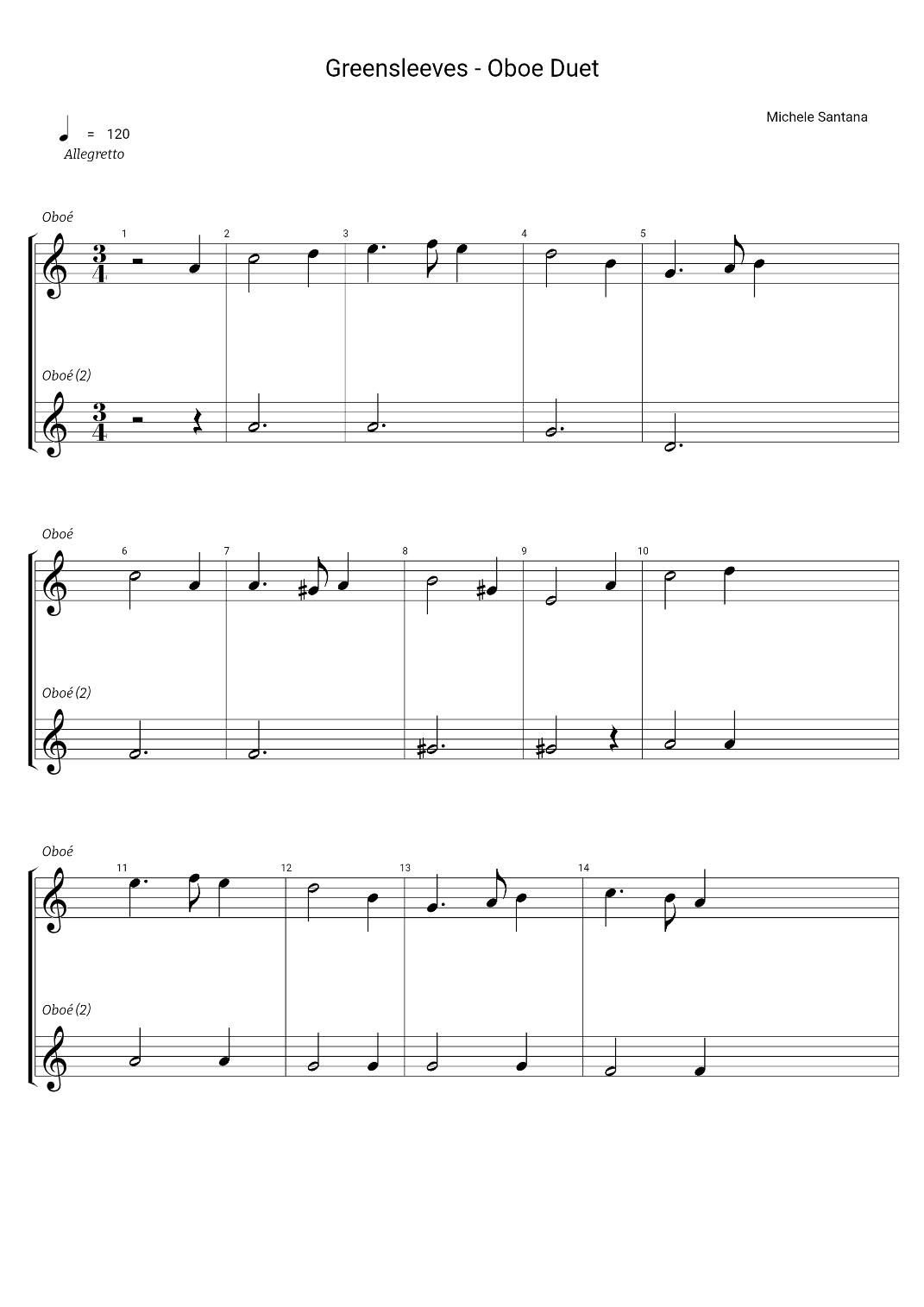 Original arrangement for Oboe duet (arr. Michele Santana) by ...