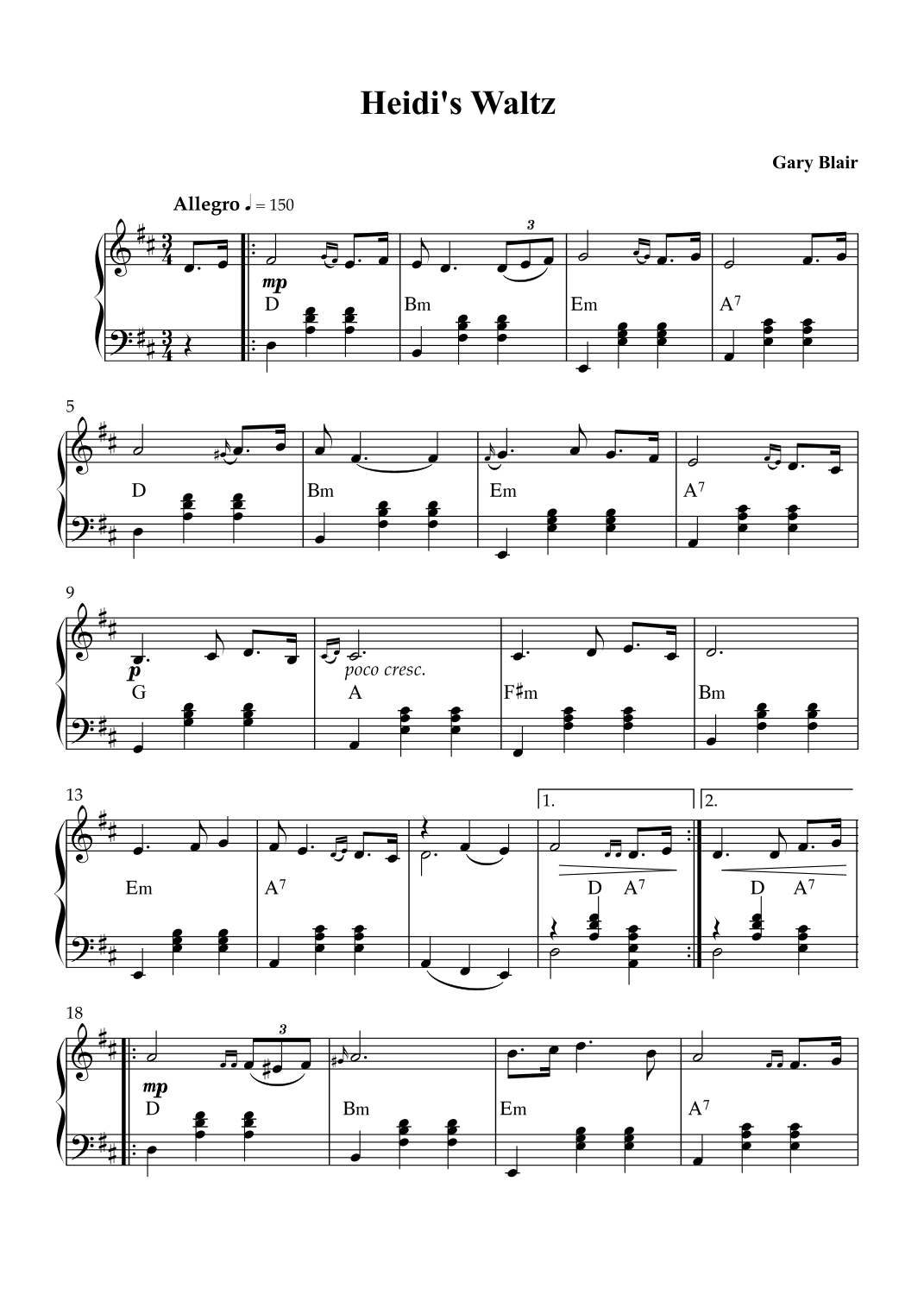 Heidi`s Waltz (arr. Vadim Dashevskij) by Gary Blair Sheet Music for ...