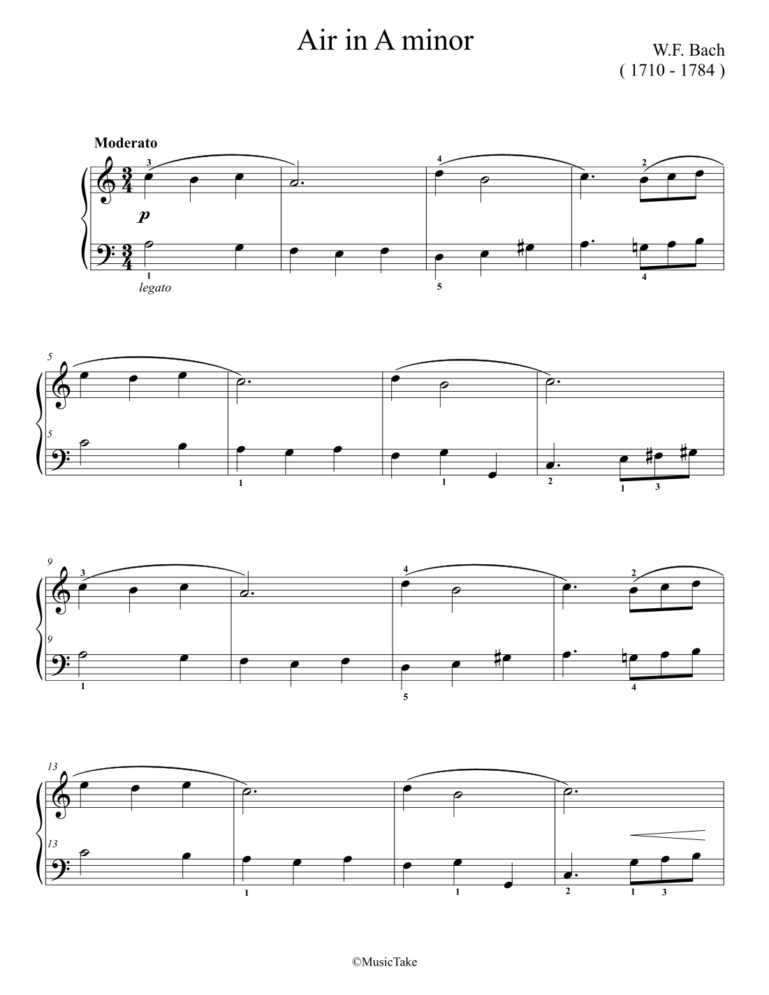 W.F. Bach Air in A minor (arr. Benjamin Choupak) by W.F. Bach Sheet ...