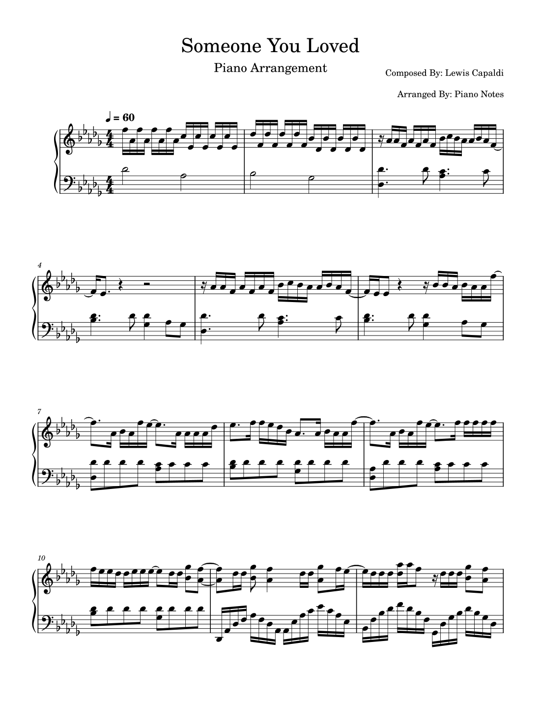 Someone You Loved (arr. Piano Notes) by Lewis Capaldi Sheet Music for ...