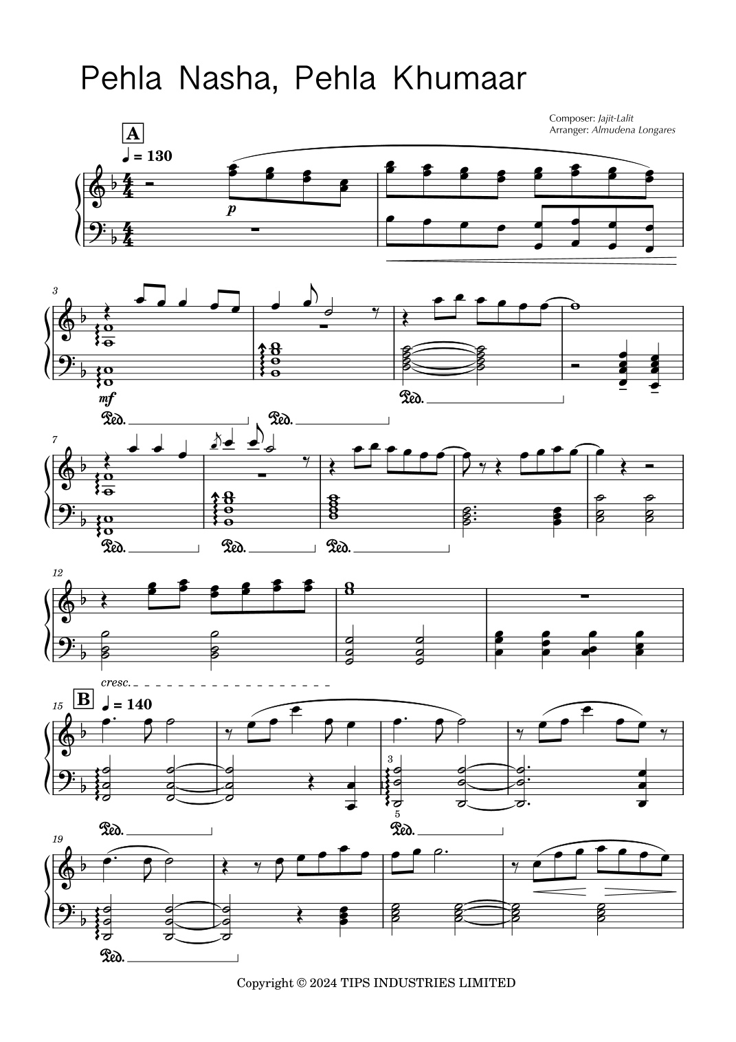 Pehla Nasha (arr. Almudena Longares) by Neeraj Uttank Sheet Music for ...