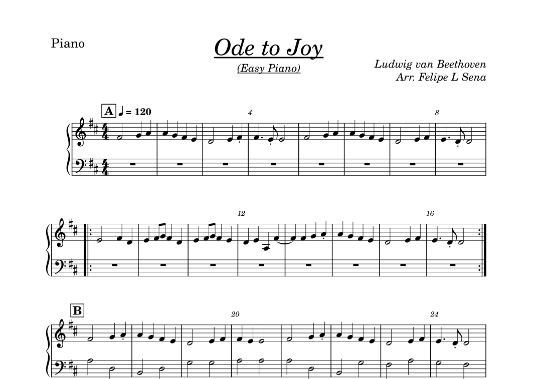 Ode to Joy (arr. FelipeLSena) by Ludwig Van Beethoven Sheet Music for ...