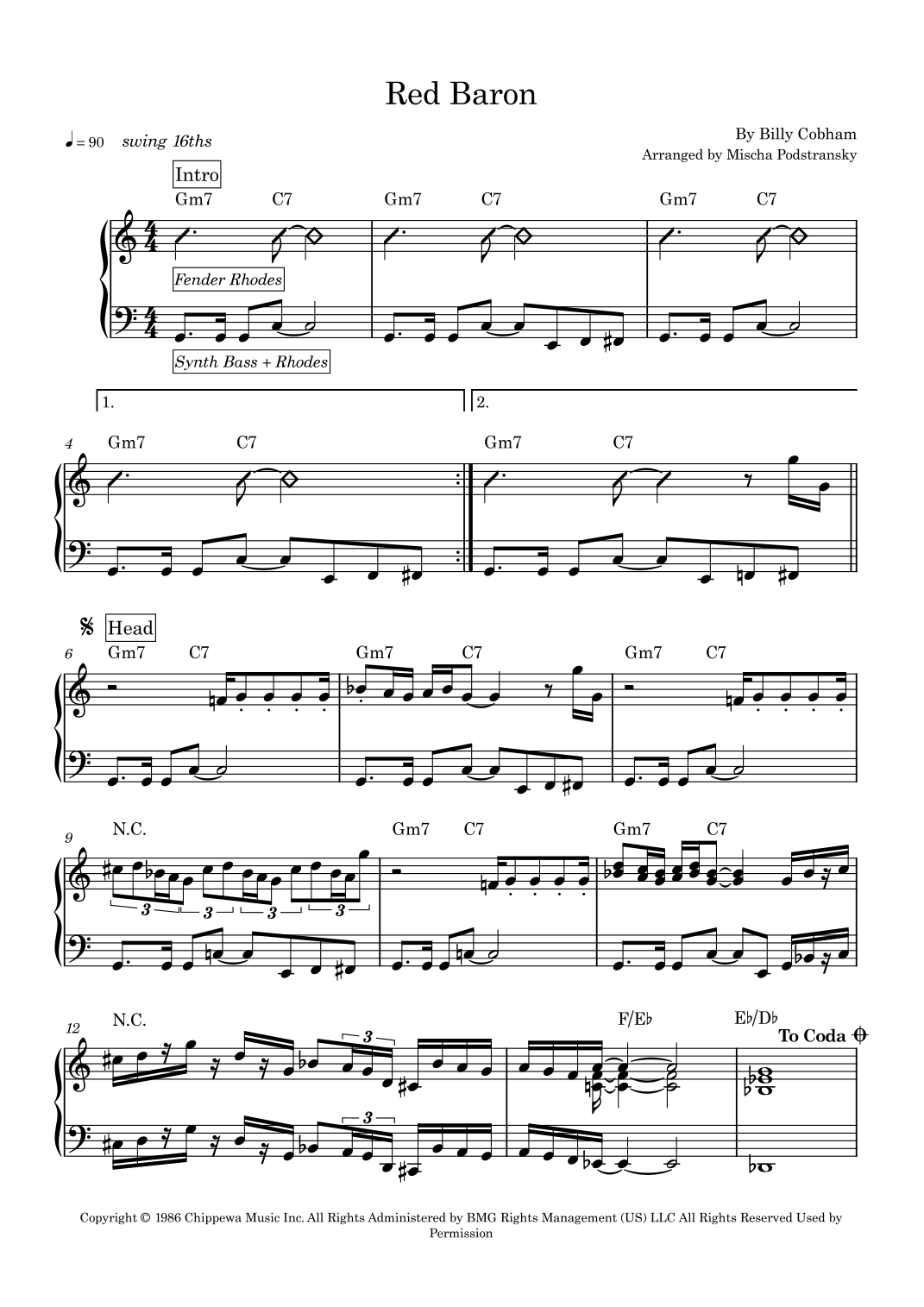 Red Baron (arr. Mischa Podstransky) by Billy Cobham Sheet Music for ...