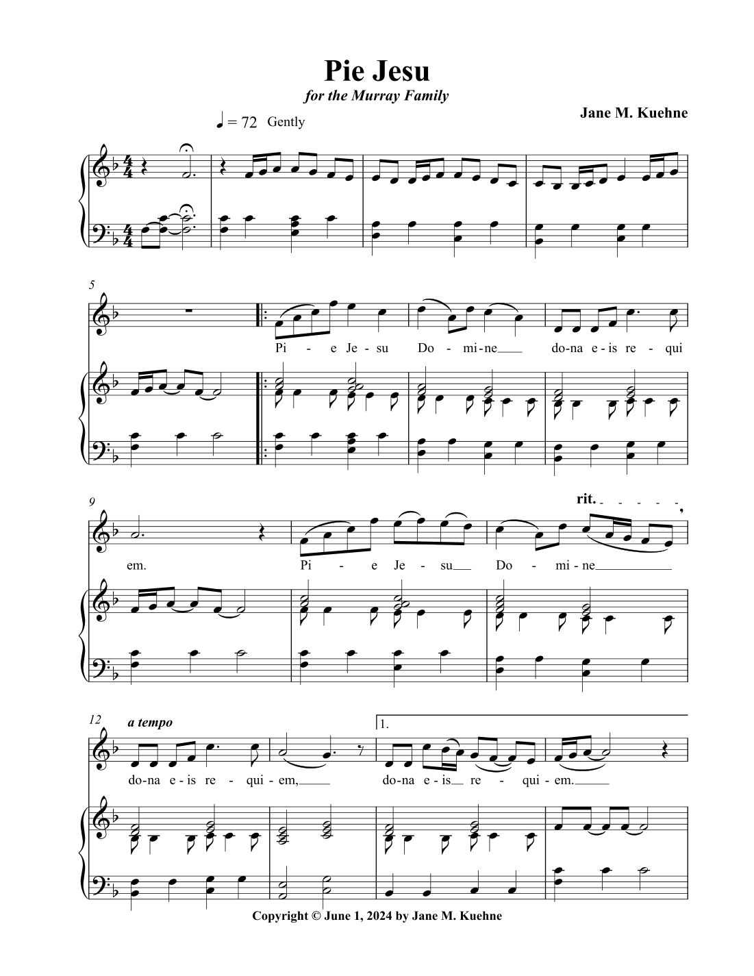 Pie Jesu por Jane M. Kuehne Partituras para Piano y Voz en Sheet Music ...