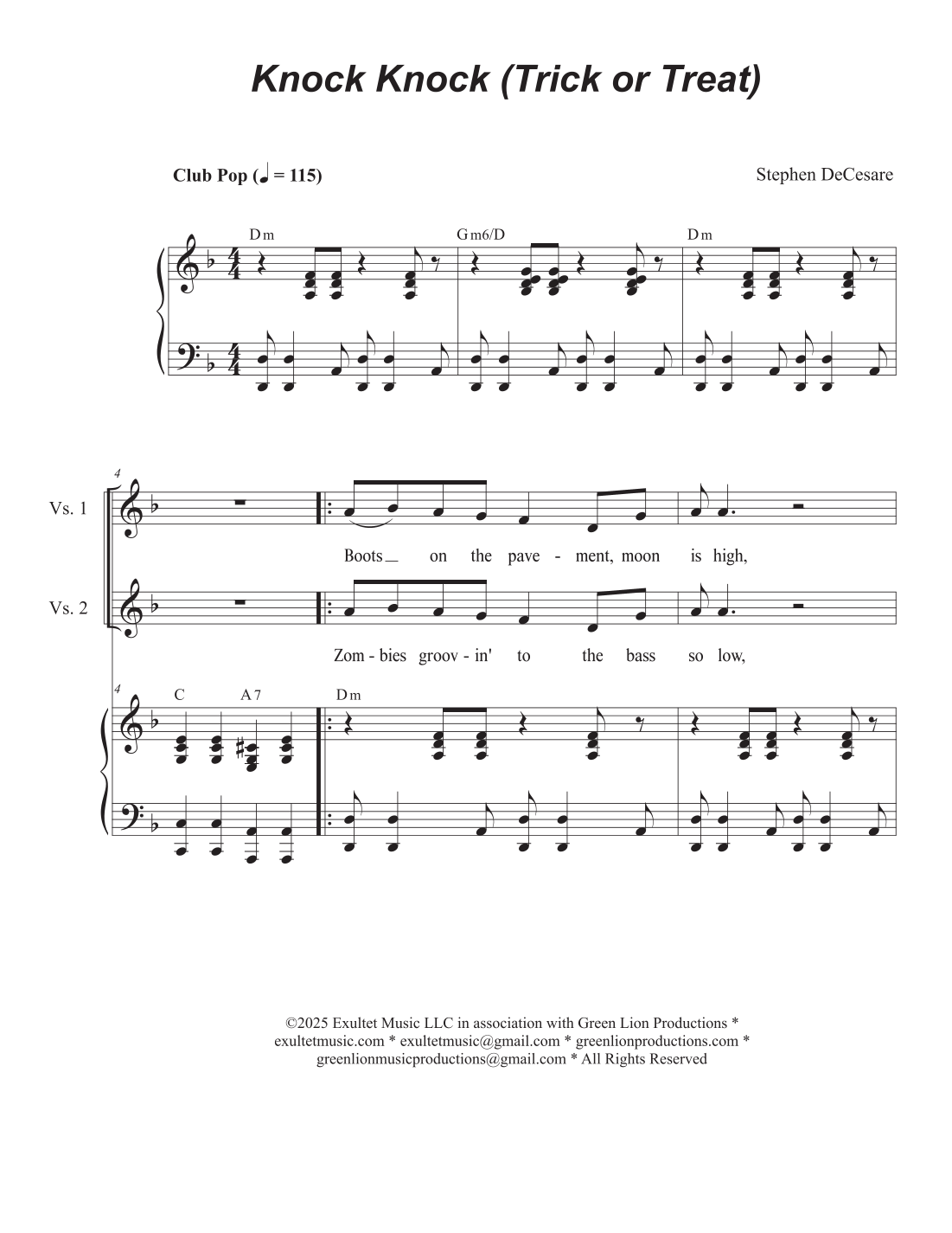 Knock Knock (Trick or Treat) (Unison choir) by Stephen DeCesare Sheet ...
