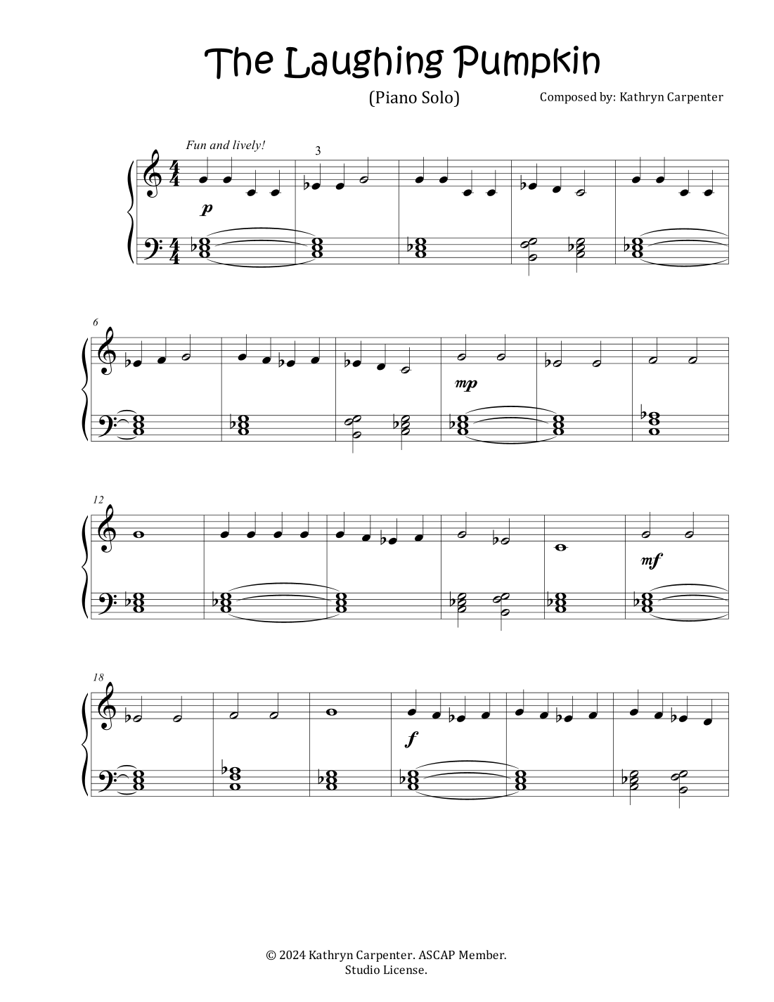 The Laughing Pumpkin (Easy Piano, Halloween) by Kathryn Carpenter Sheet ...